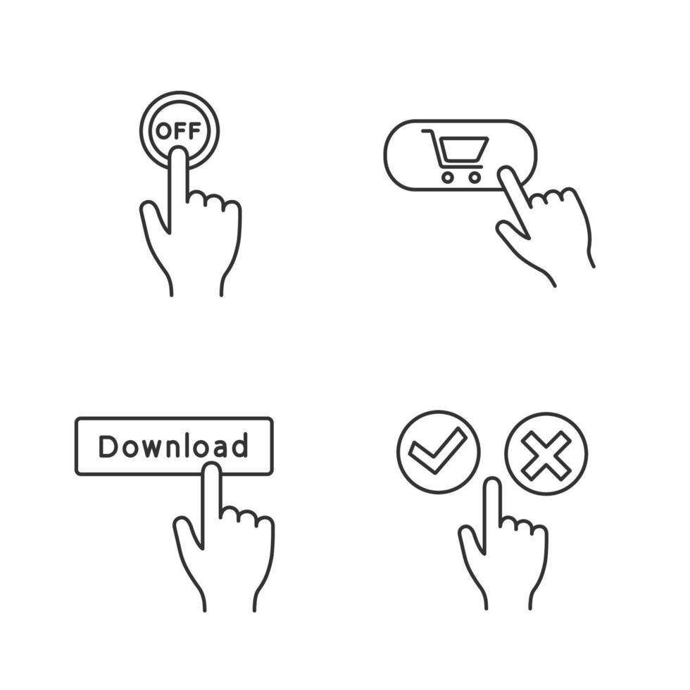 App Buttons Linear Icons Set Click Turn Off Buy Download Accept And Decline Thin Line