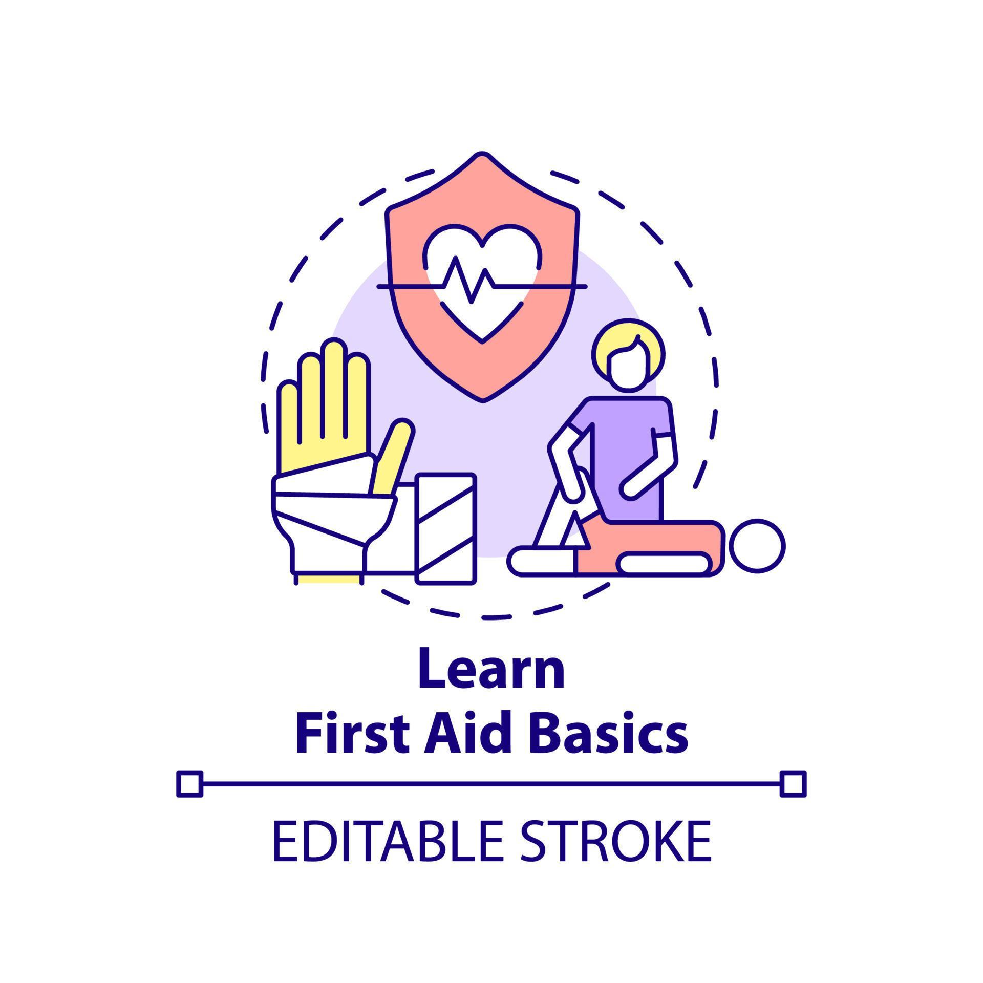 Learn first aid basics concept icon. Join medical courses. Action ...