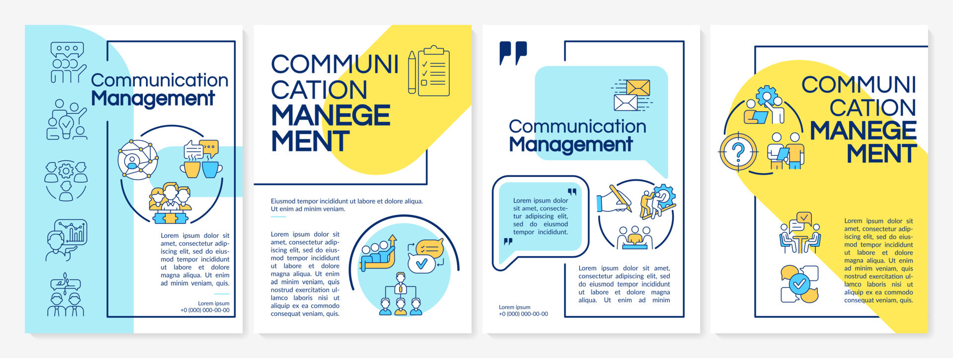 Communication Management Blue And Yellow Brochure Template Team Collaboration Leaflet Design