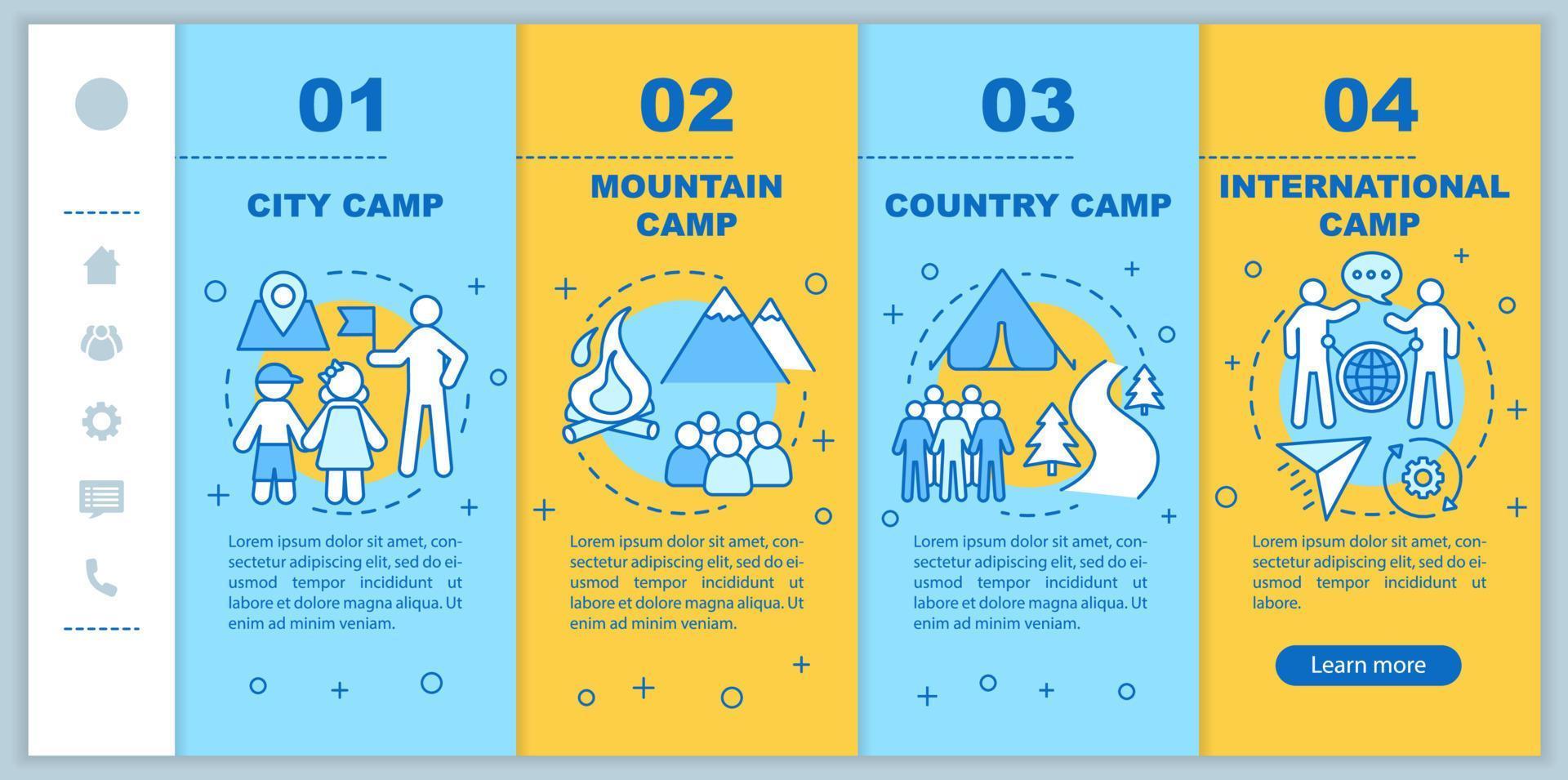Travel Tourist Camps Onboarding Mobile Web Pages Vector Template Responsive Smartphone Website
