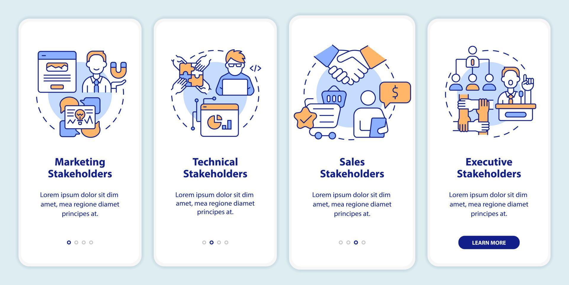 Types Of Stakeholders Onboarding Mobile App Screen Partnership