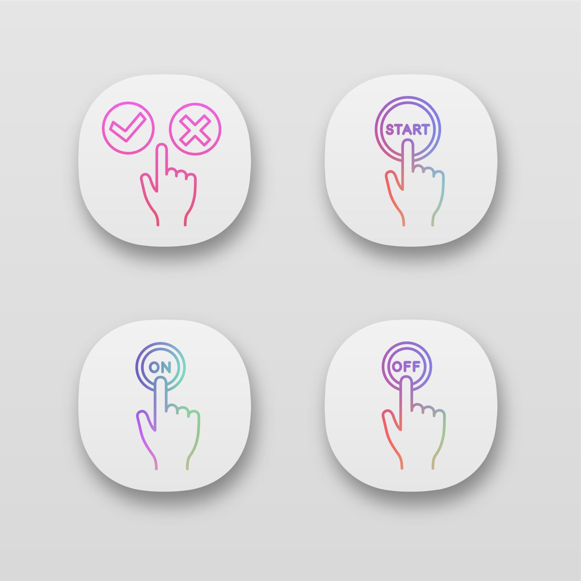 Click app icons set. Accept and decline, start, turn on and off. UI UX user interface. Web or ...