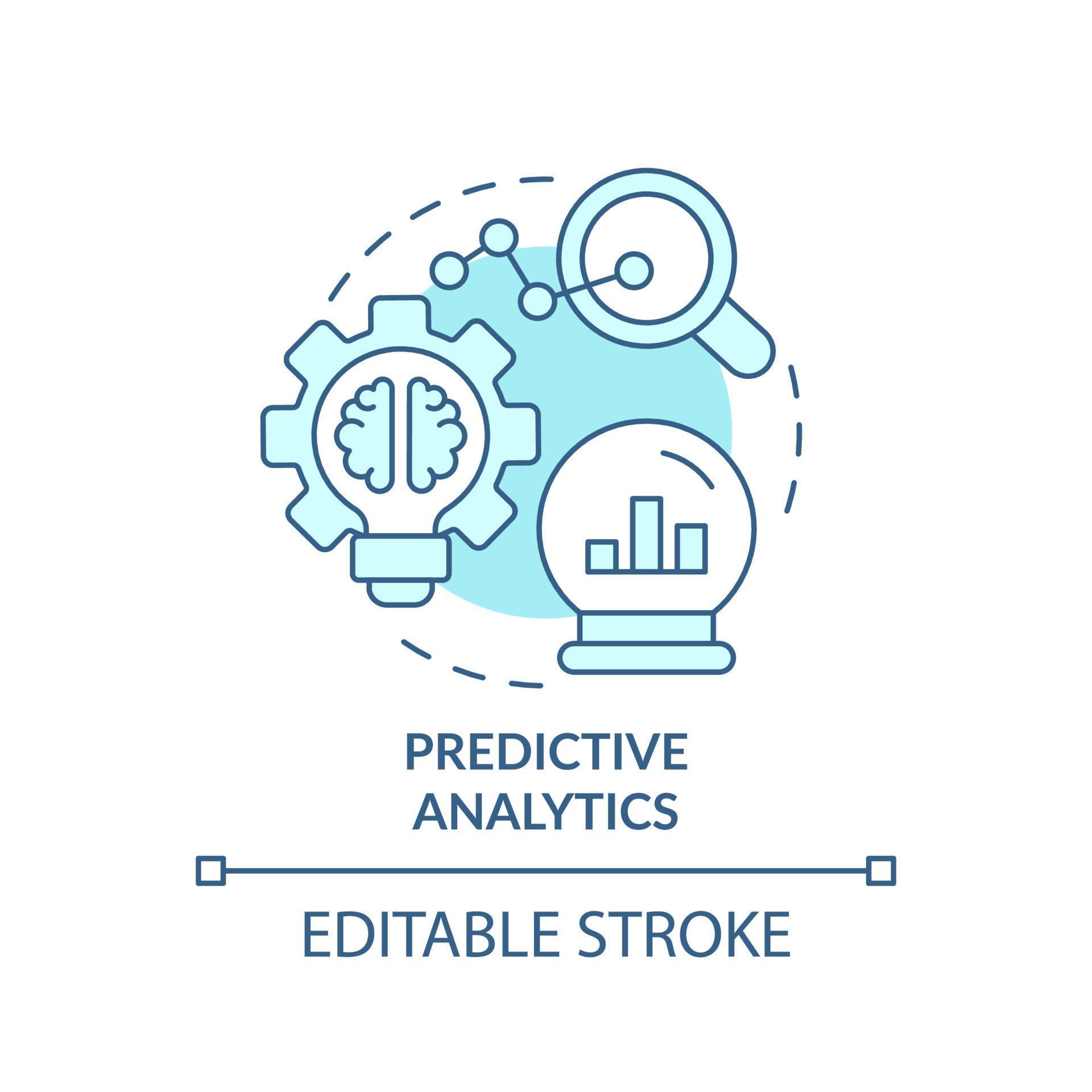 Predictive analytics turquoise concept icon. Automated data management ... Predictive analytics turquoise concept icon. Automated data management ...