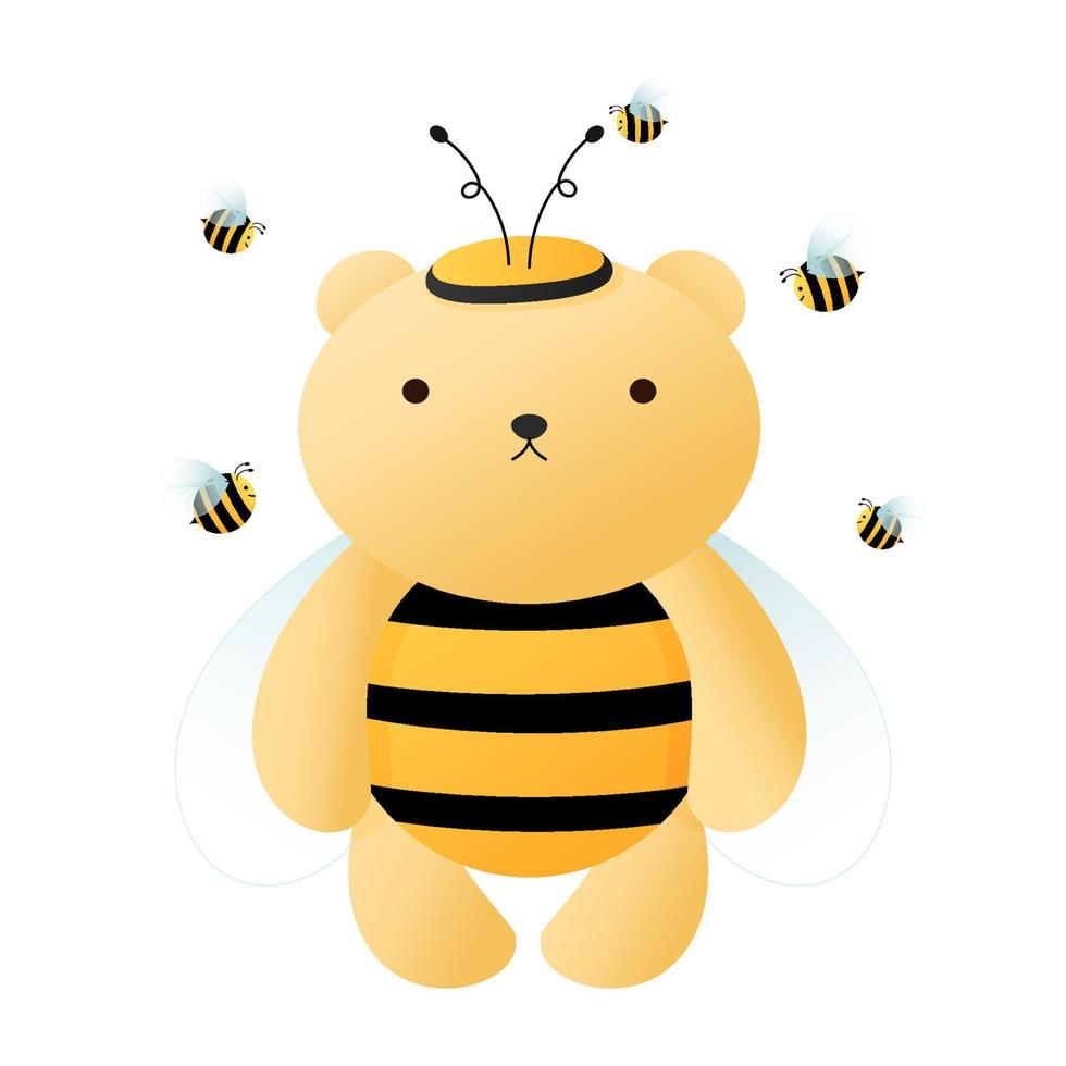 Cute cartoon bear and bees. Bear looks like bee. Vector isolated ...