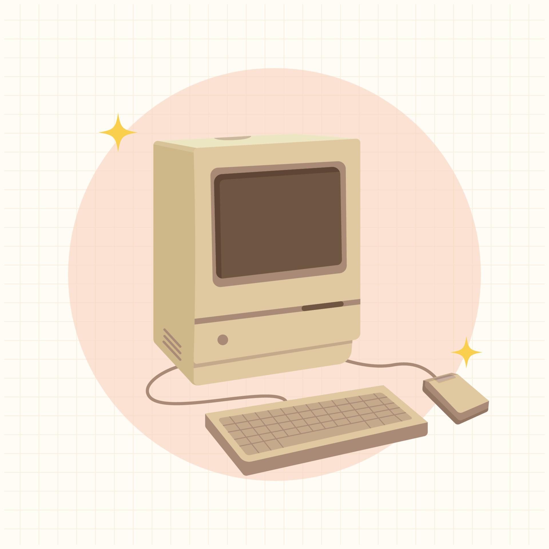 Retro old computer flat style, old classic computer 11143318 Vector Art ...