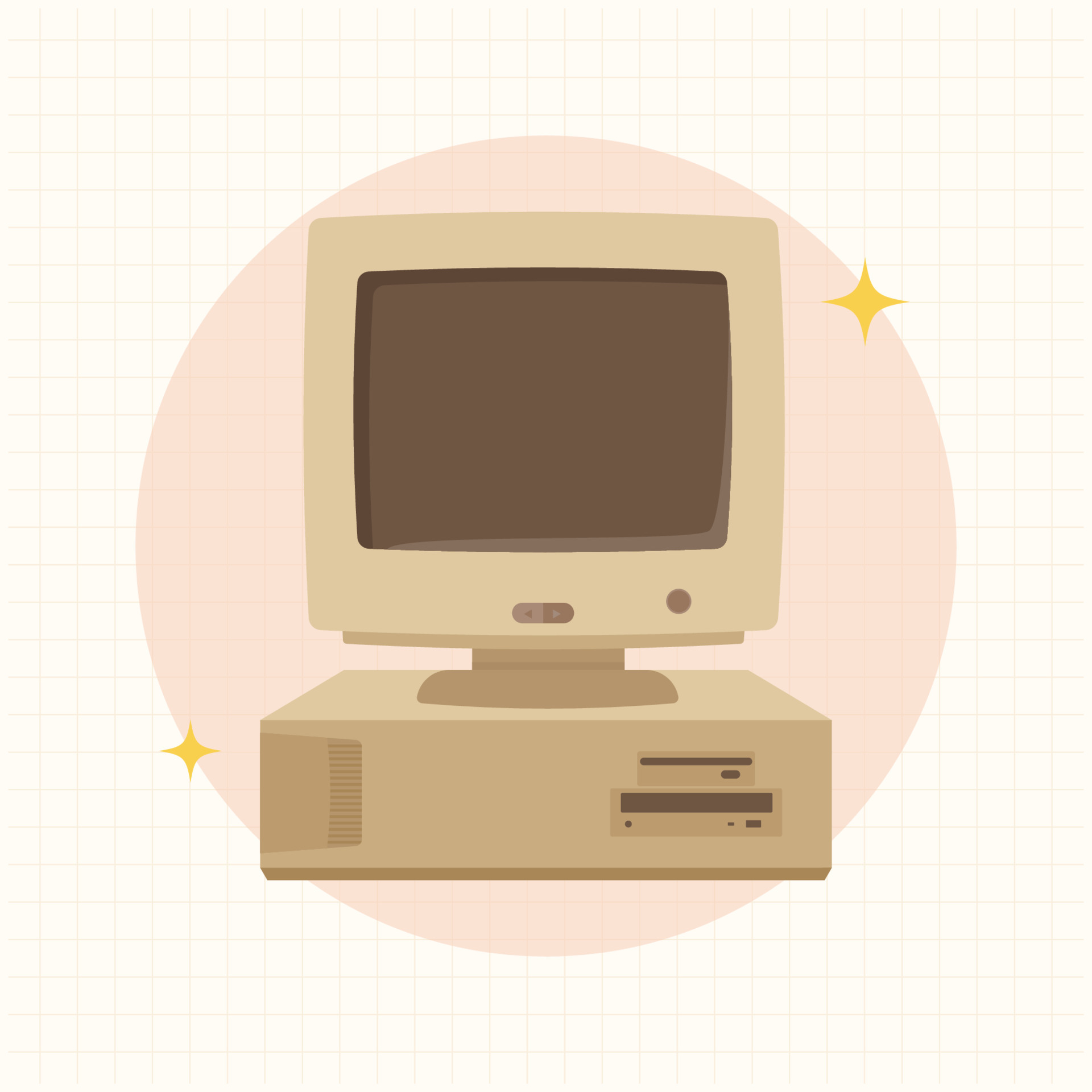 Retro computer, old classic computer, vintage computer flat design ...