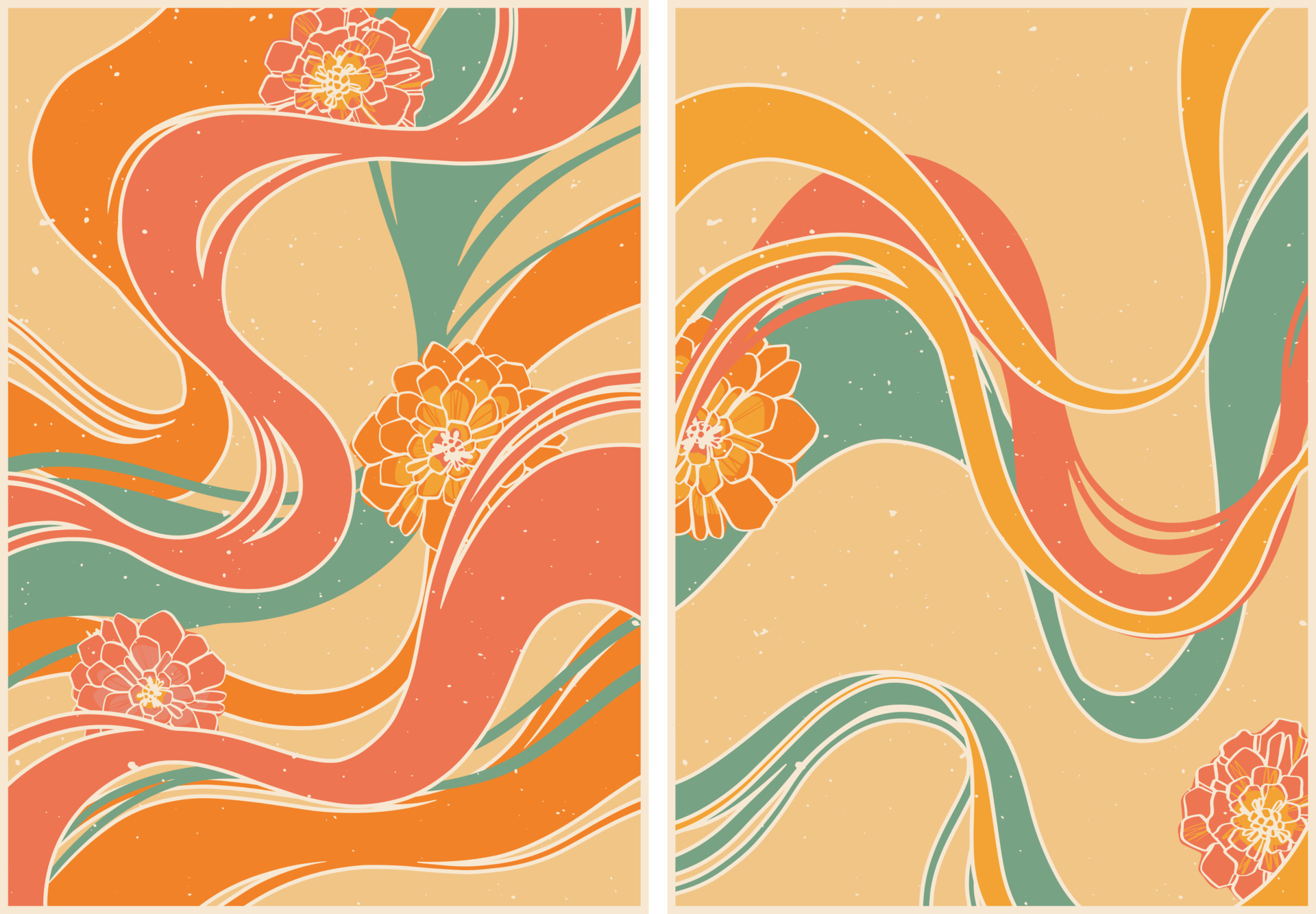 Set of abstract posters in retro style with colorful waves and flowers ... Set of abstract posters in retro style with colorful waves and flowers ...