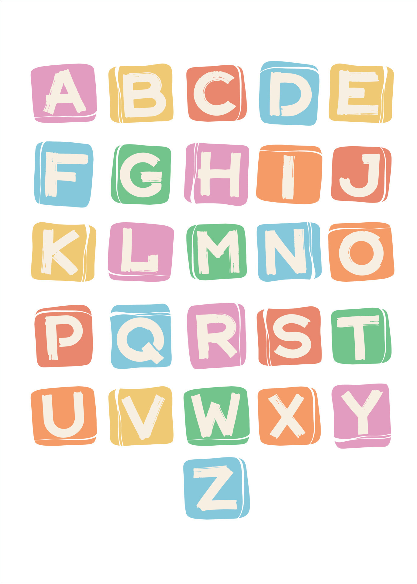 Alphabetic font. Poster with colorful letters on cubes. Template design ...