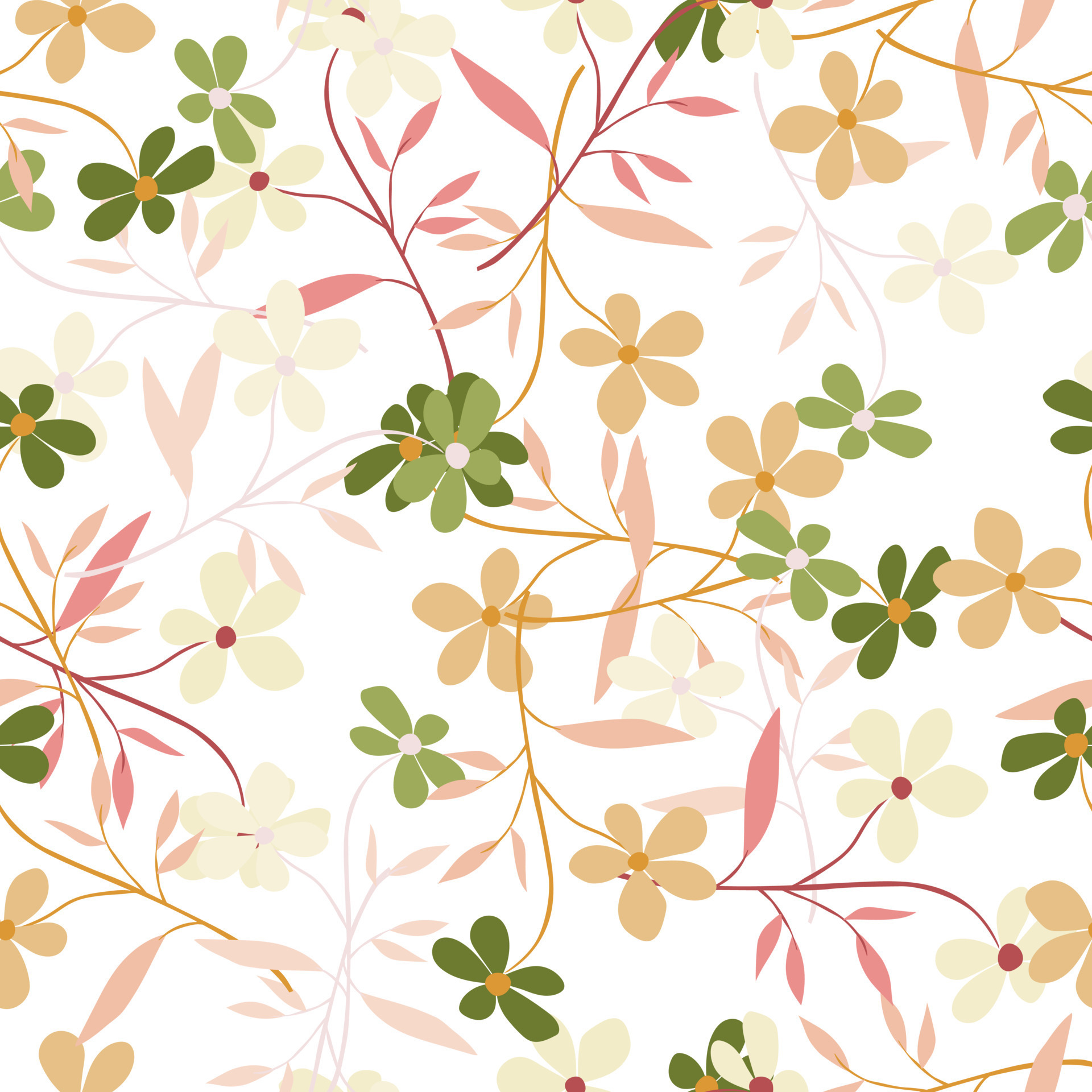 Cute simple flower seamless pattern. Doodle botanical plants background ...