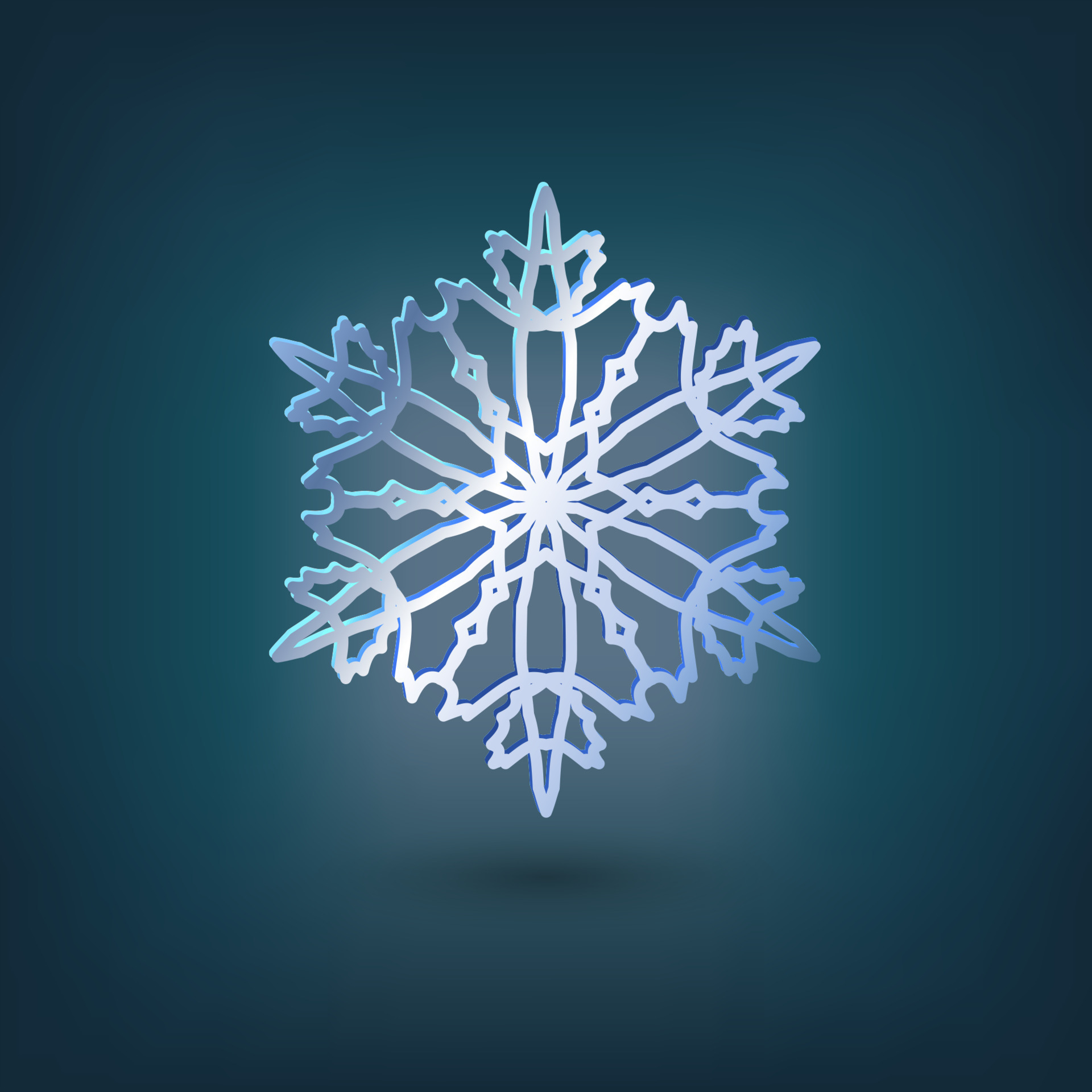 3d snowflake graphic icon with flickering light. A single isolated ...