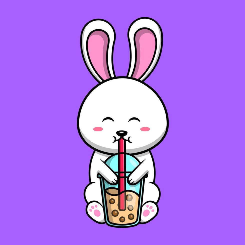 Cute Rabbit Drink Milk Tea Cartoon Vector Icon Illustration Flat Cartoon Concept 11150518