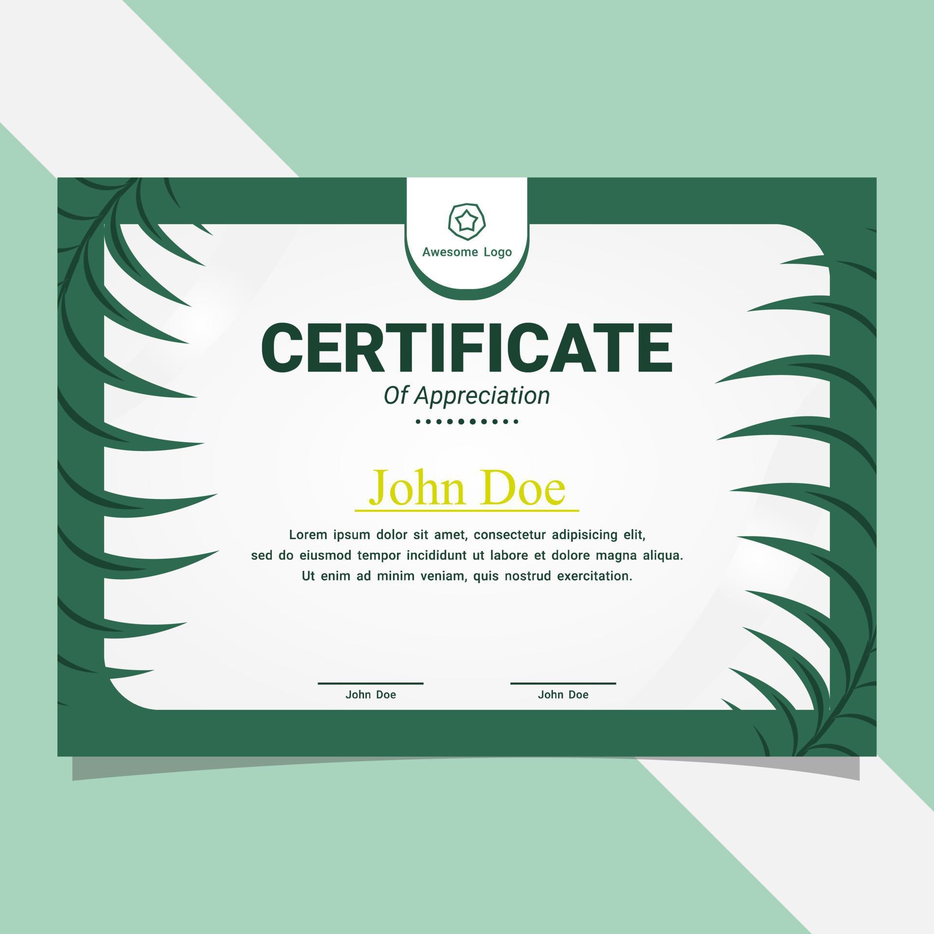 Nature Plant Green Certificate Template Design Vector 11151409 Vector