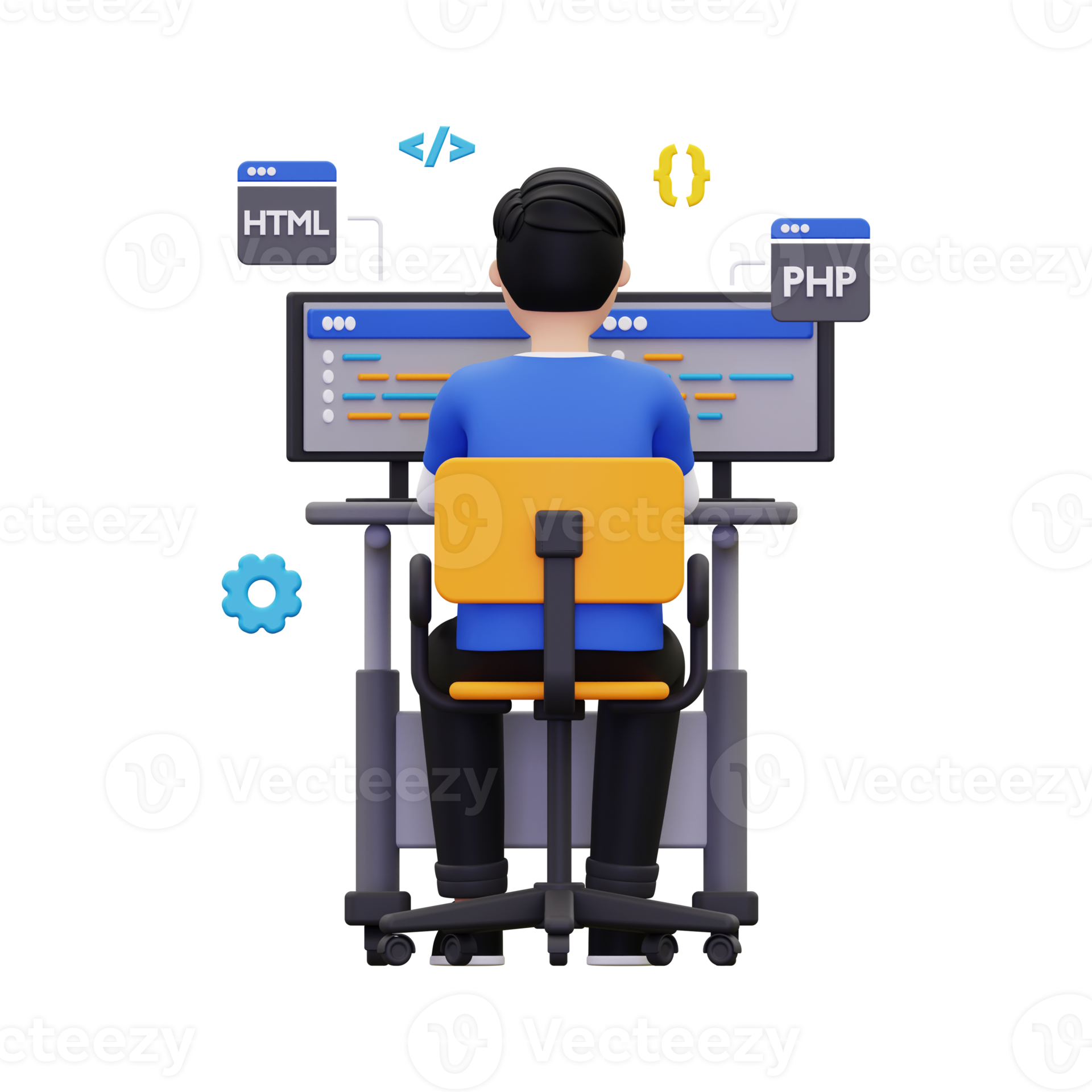 3d Web Developer Working On Project Illustration 11153365 Png