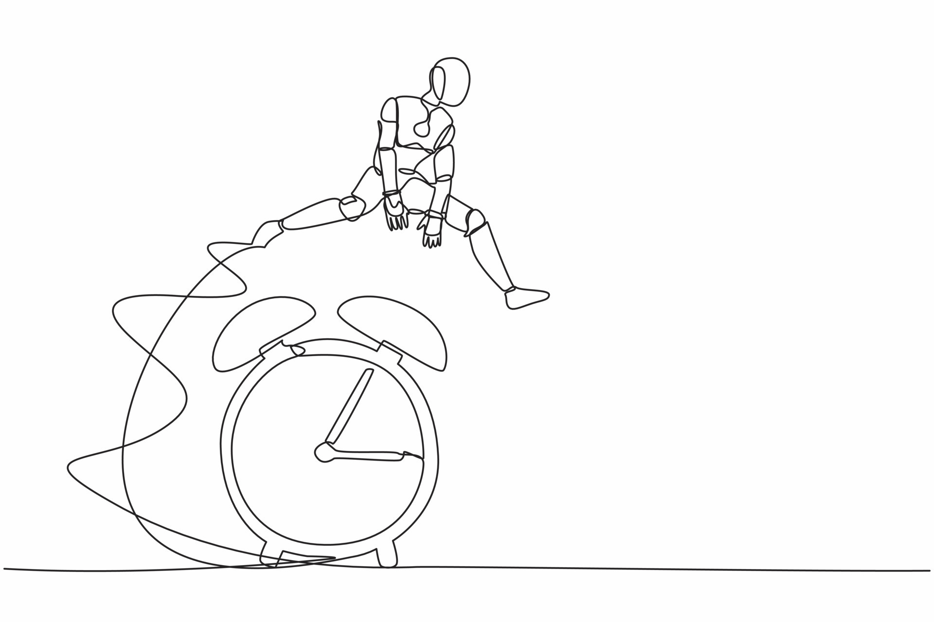 Continuous One Line Drawing Robot Jump Over Alarm Clock Business Deadline Working Time