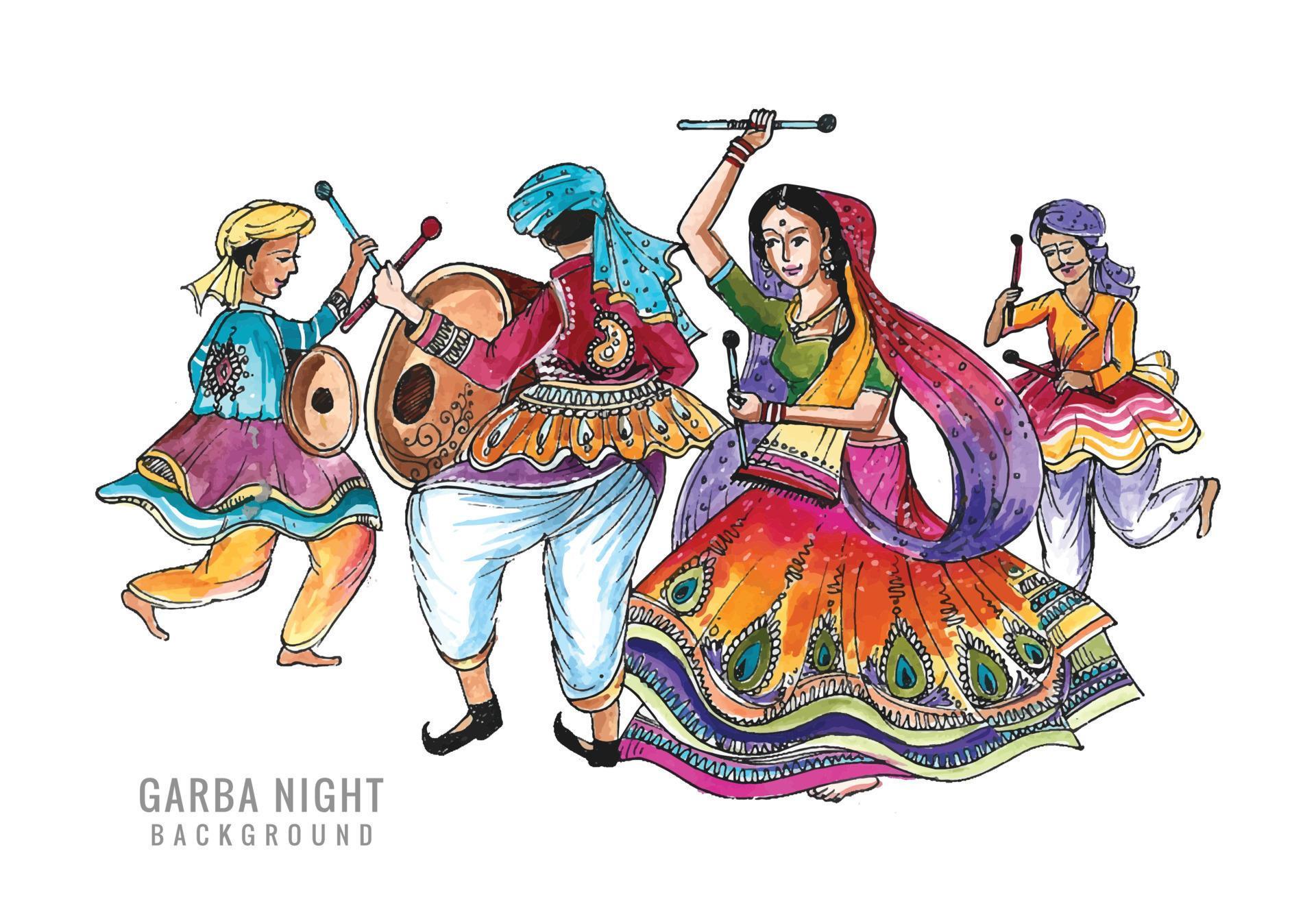 Beautiful couple playing dandiya in disco garba night dance background 11155964 Vector Art at ...