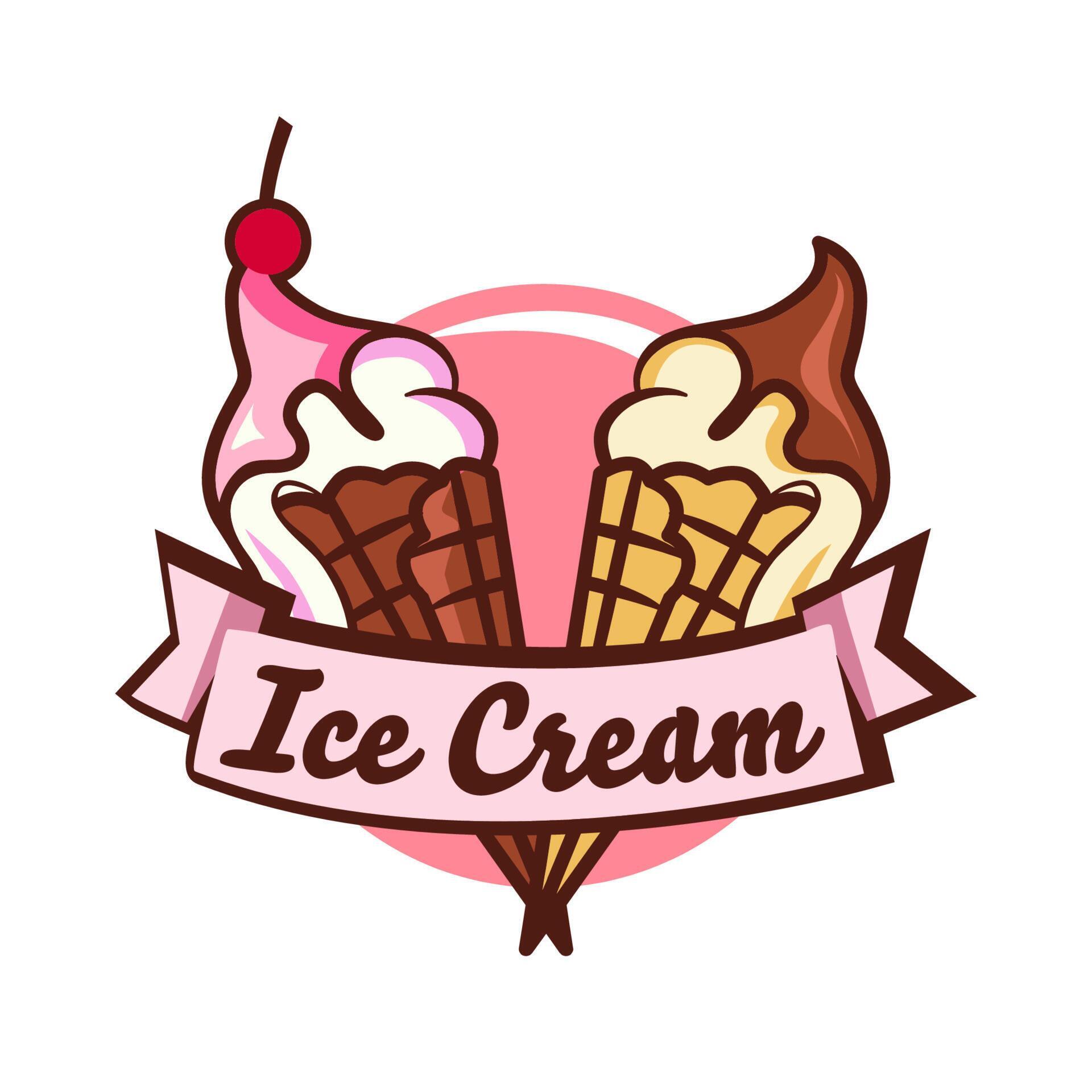Minimalist ice cream logo template in the waffle cone. Ice cream vector icon. Hand drawn style ...