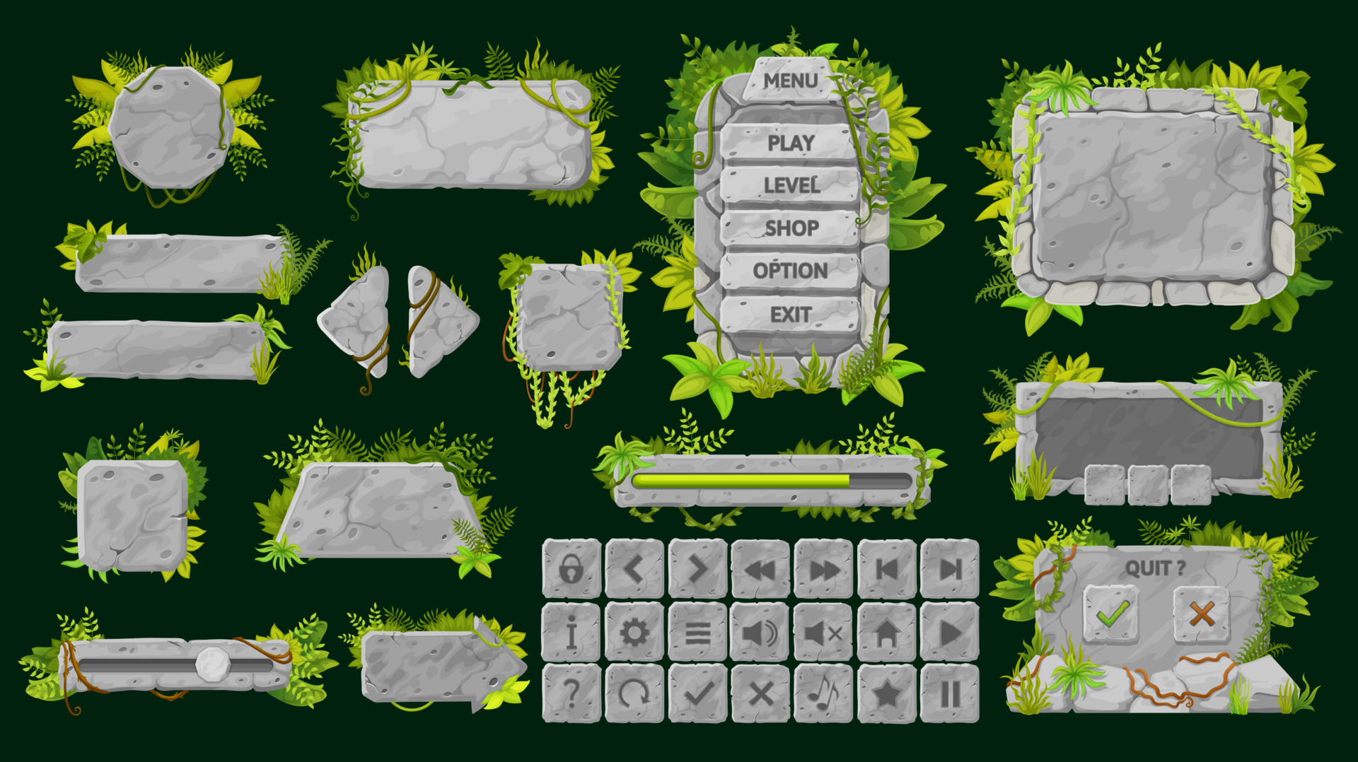 Stone game interface, buttons and UI elements 11156720 Vector Art at ... Stone game interface, buttons and UI elements 11156720 Vector Art at ...
