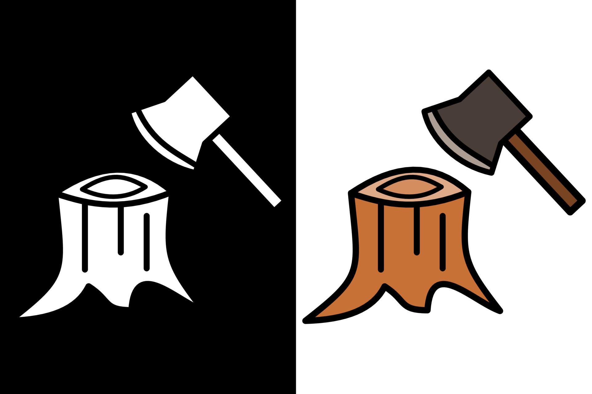 Deforestation icon in flat filled and white glyph. symbol of wood ... Deforestation icon in flat filled and white glyph. symbol of wood ...