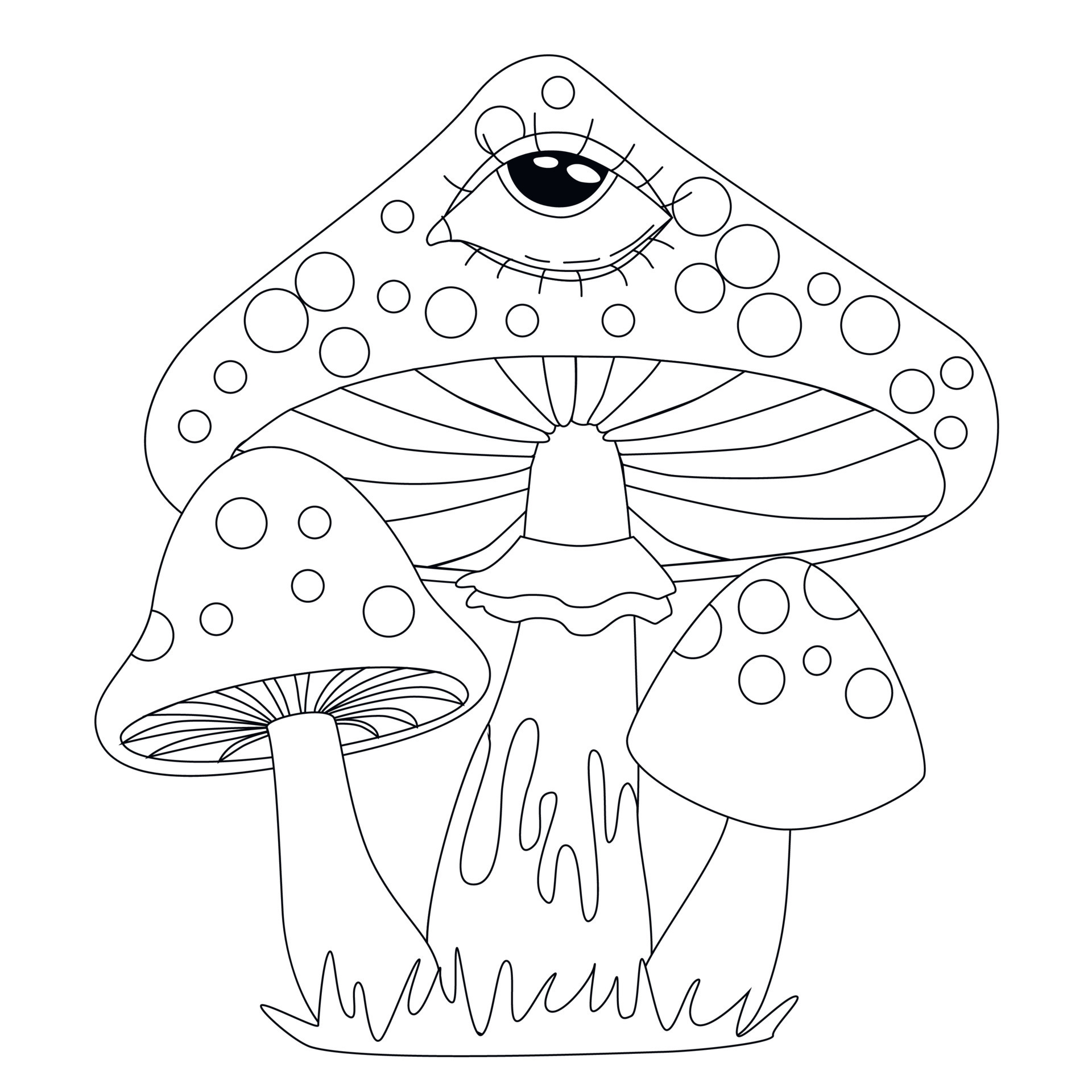 Magic mushrooms. Psychedelic hallucination. Black and white vector ... Magic mushrooms. Psychedelic hallucination. Black and white vector ...