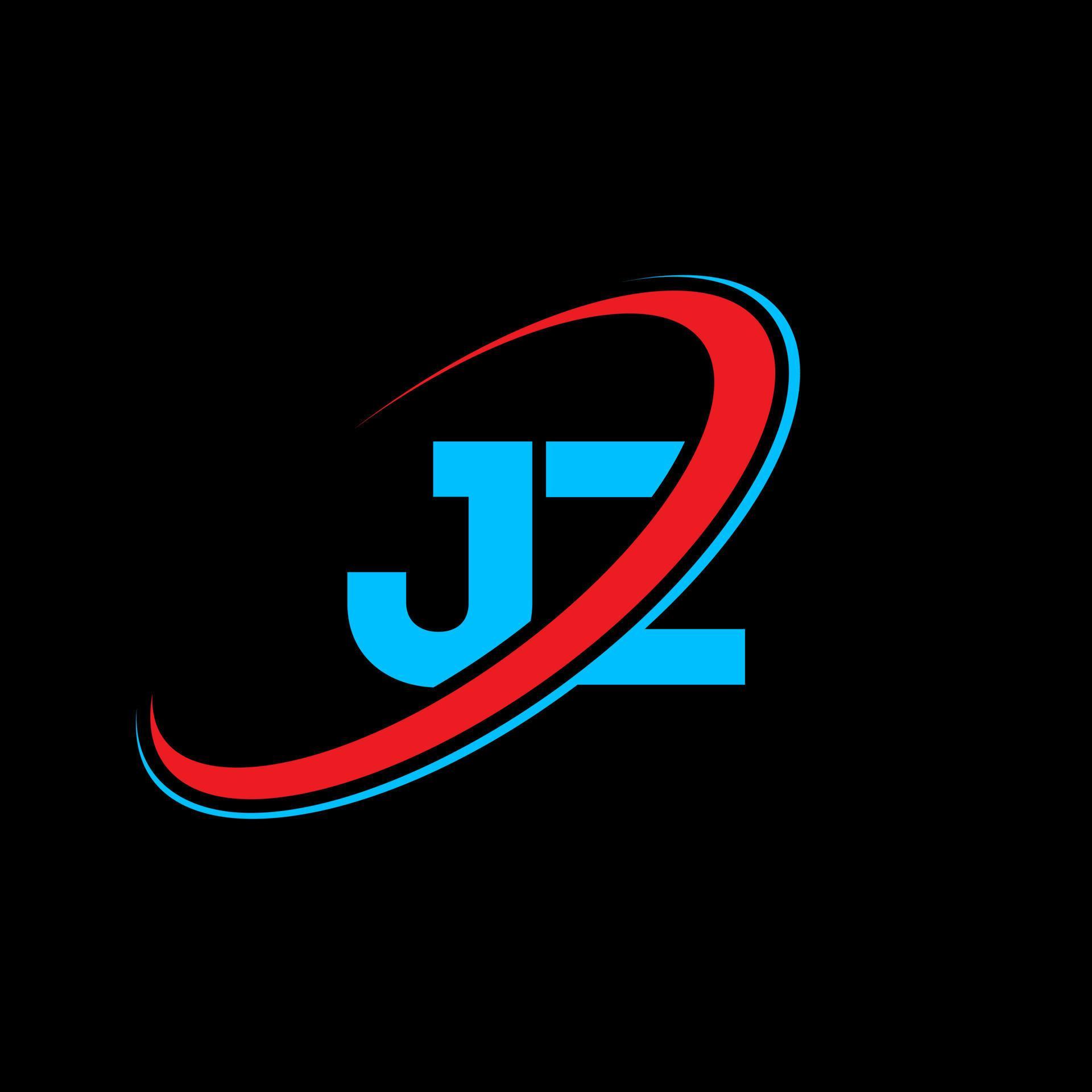 JZ J Z letter logo design. Initial letter JZ linked circle uppercase monogram logo red and blue ...