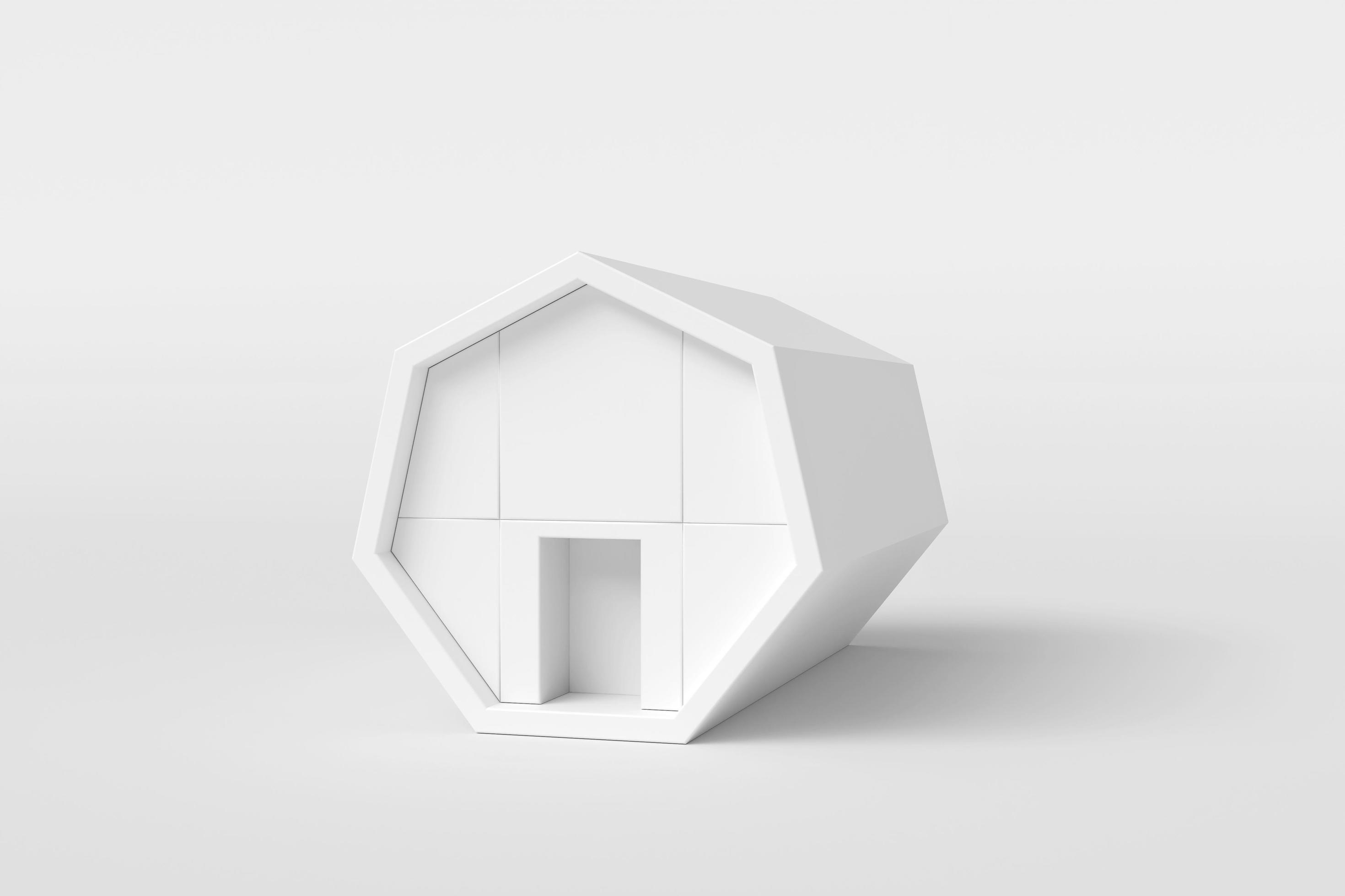 Abstract white house heptagon shape isolate on white background. Modern architecture with empty ...