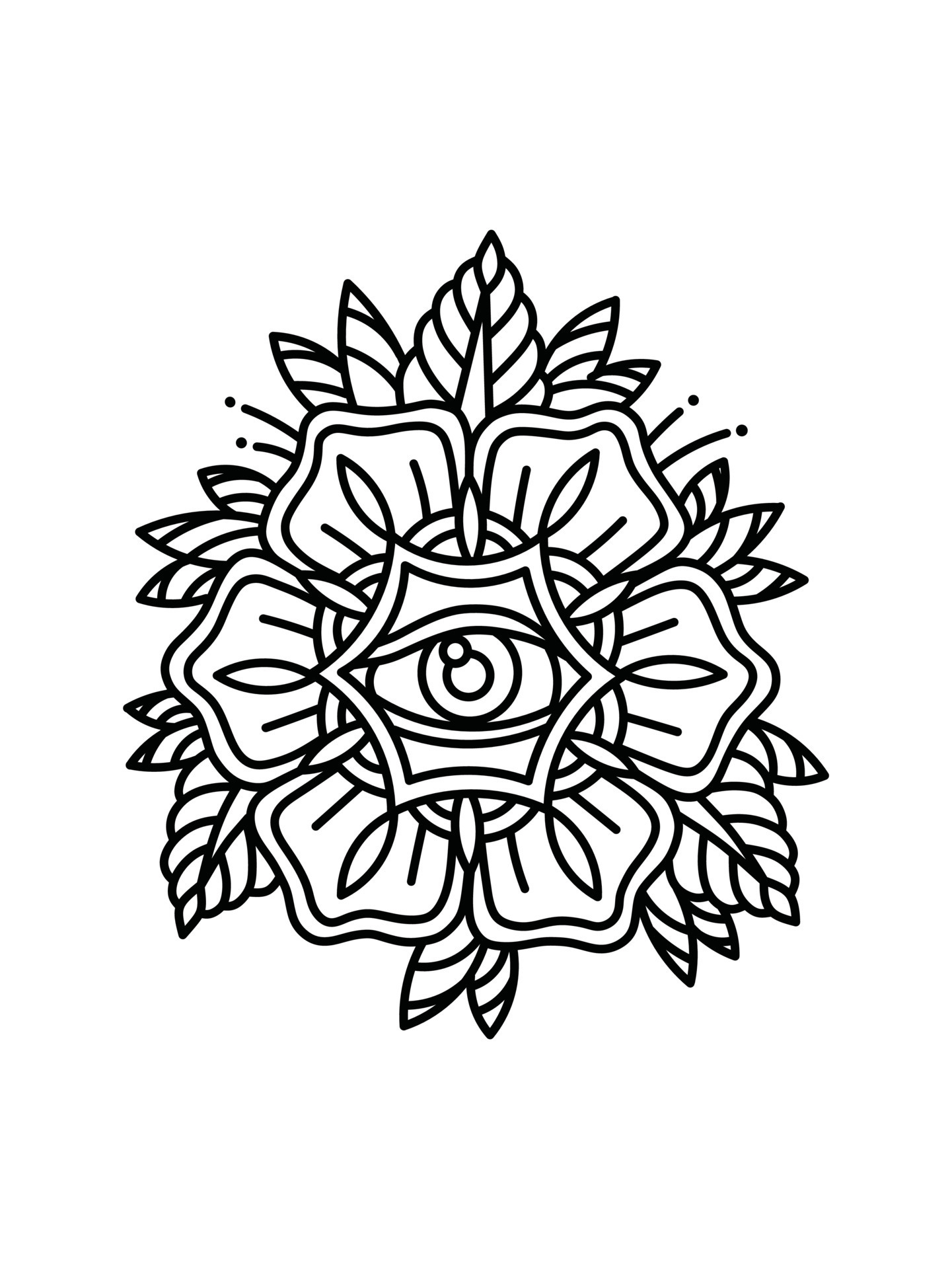 Blackwork Tattoo Flash All Seeing Eye With Flower Sacred Geometry Vector Illustration