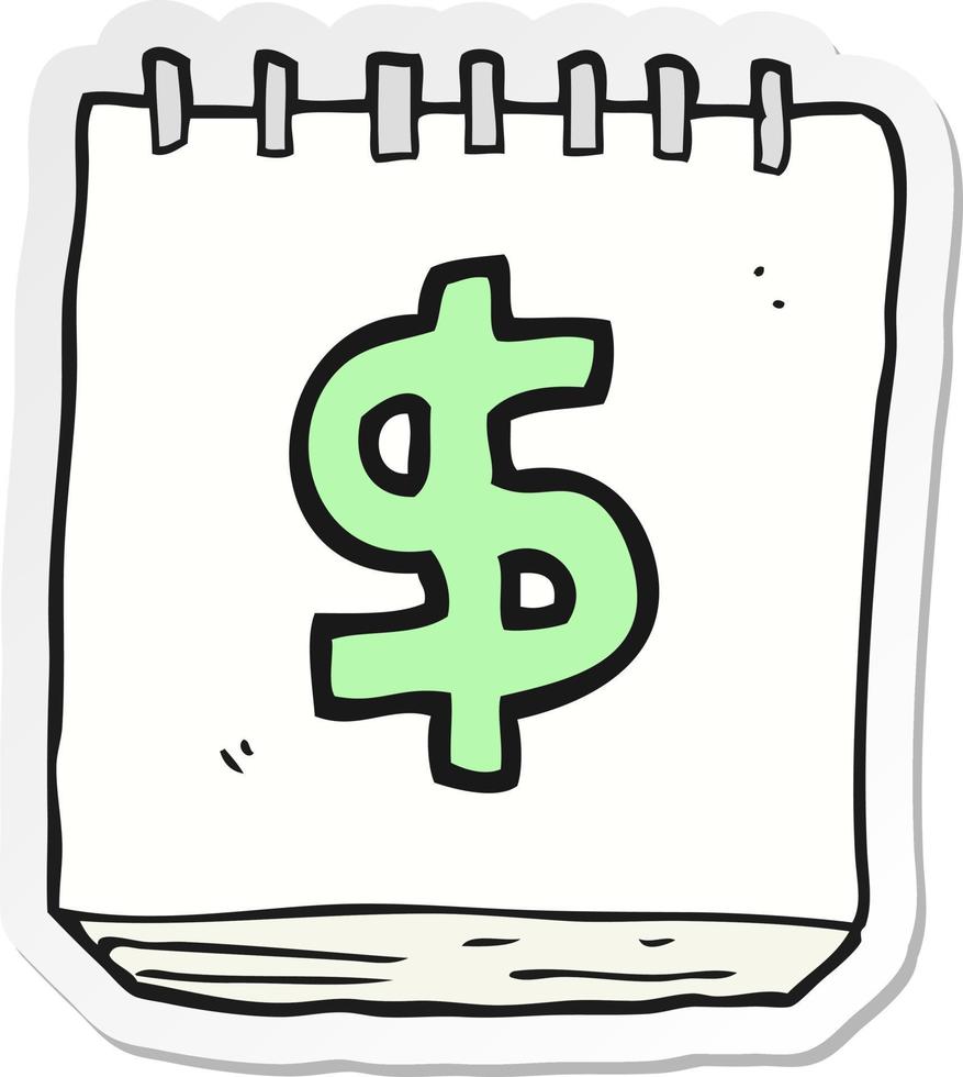 pegatina de un bloc de notas de dibujos animados con símbolo de dólar ... pegatina de un bloc de notas de dibujos animados con símbolo de dólar ...