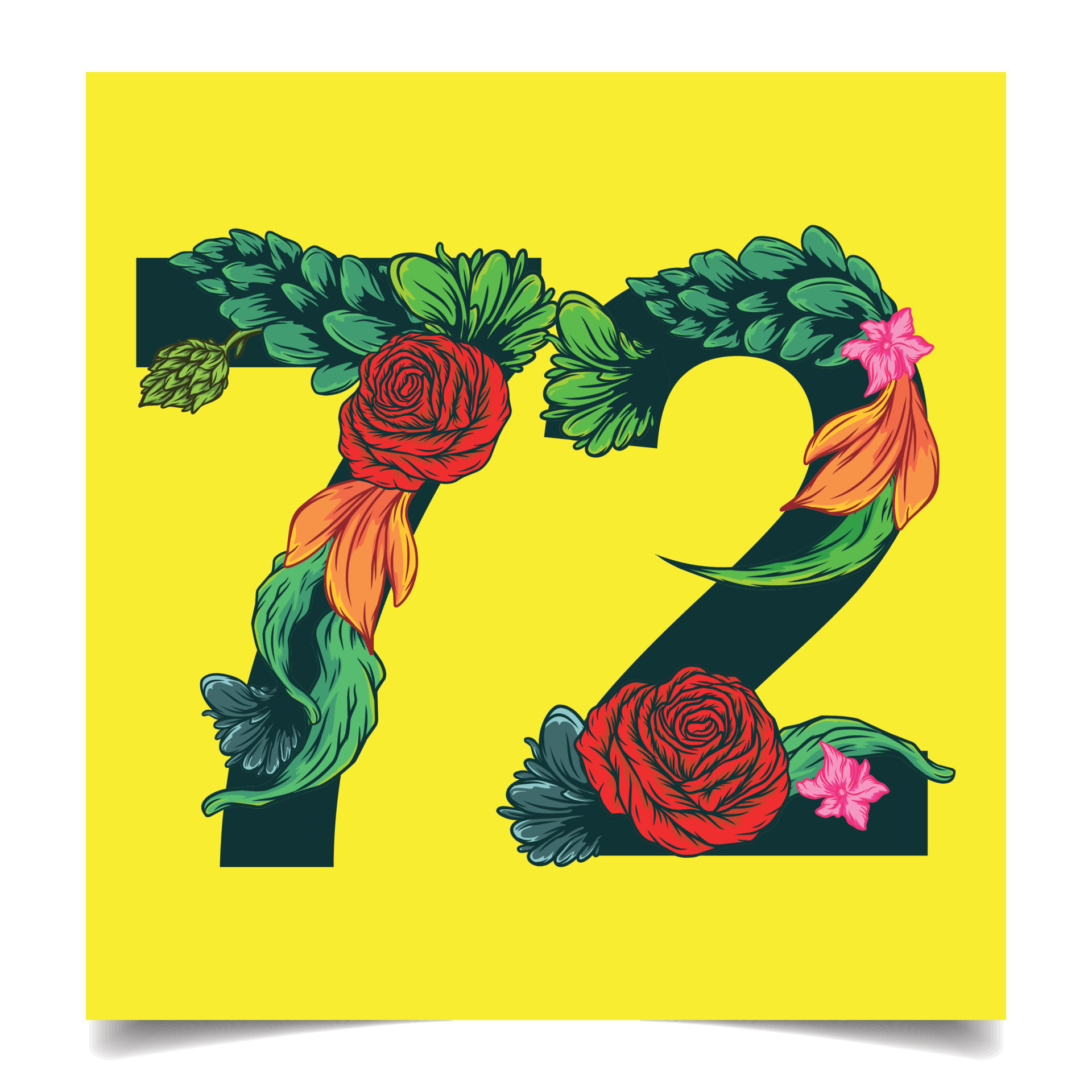 Vector Colorful Floral 72 Number Design Isolated Isolated On White