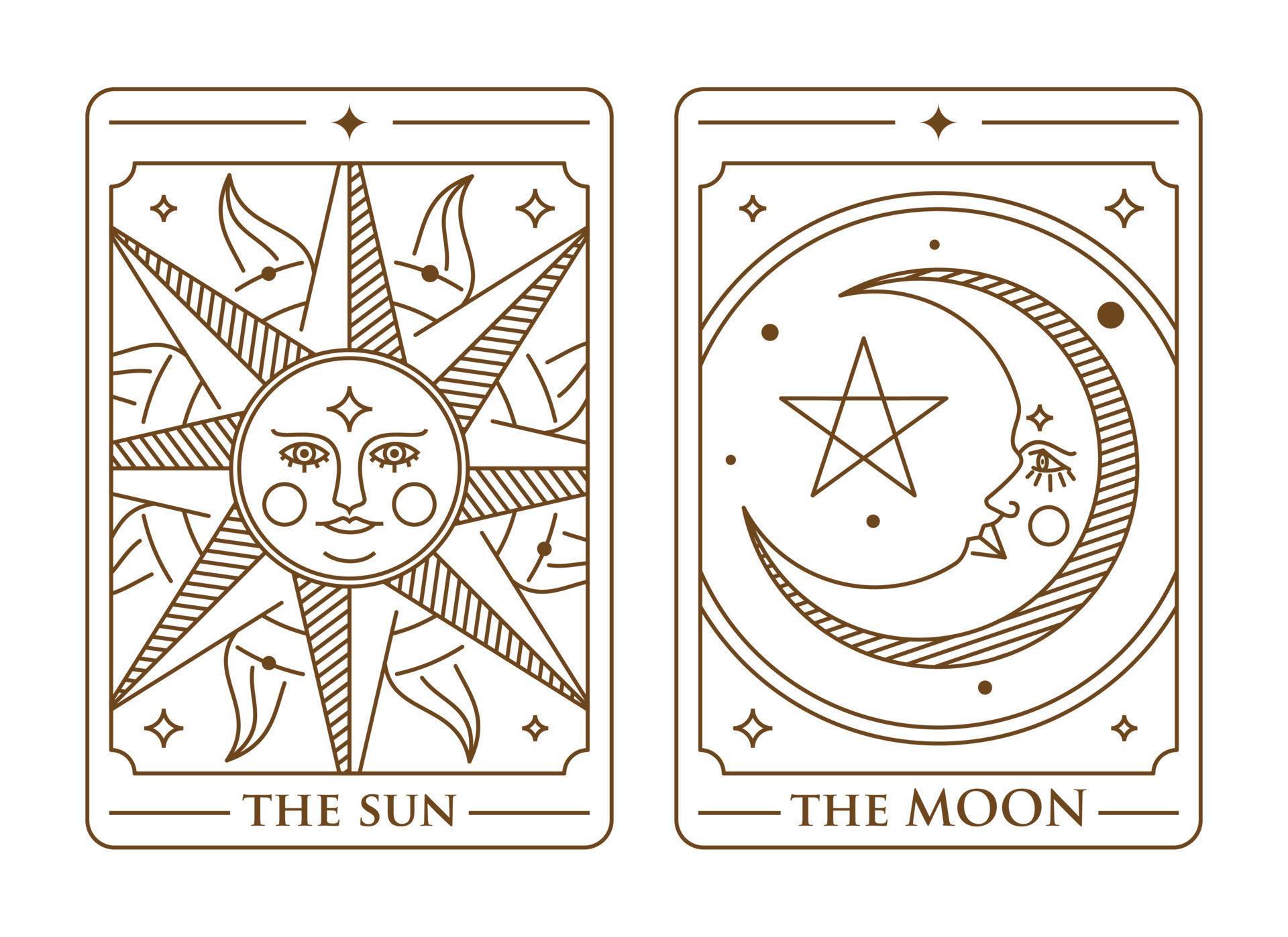 Tarot Deck Card Set Illustration The Sun The Moon And The Star Golden