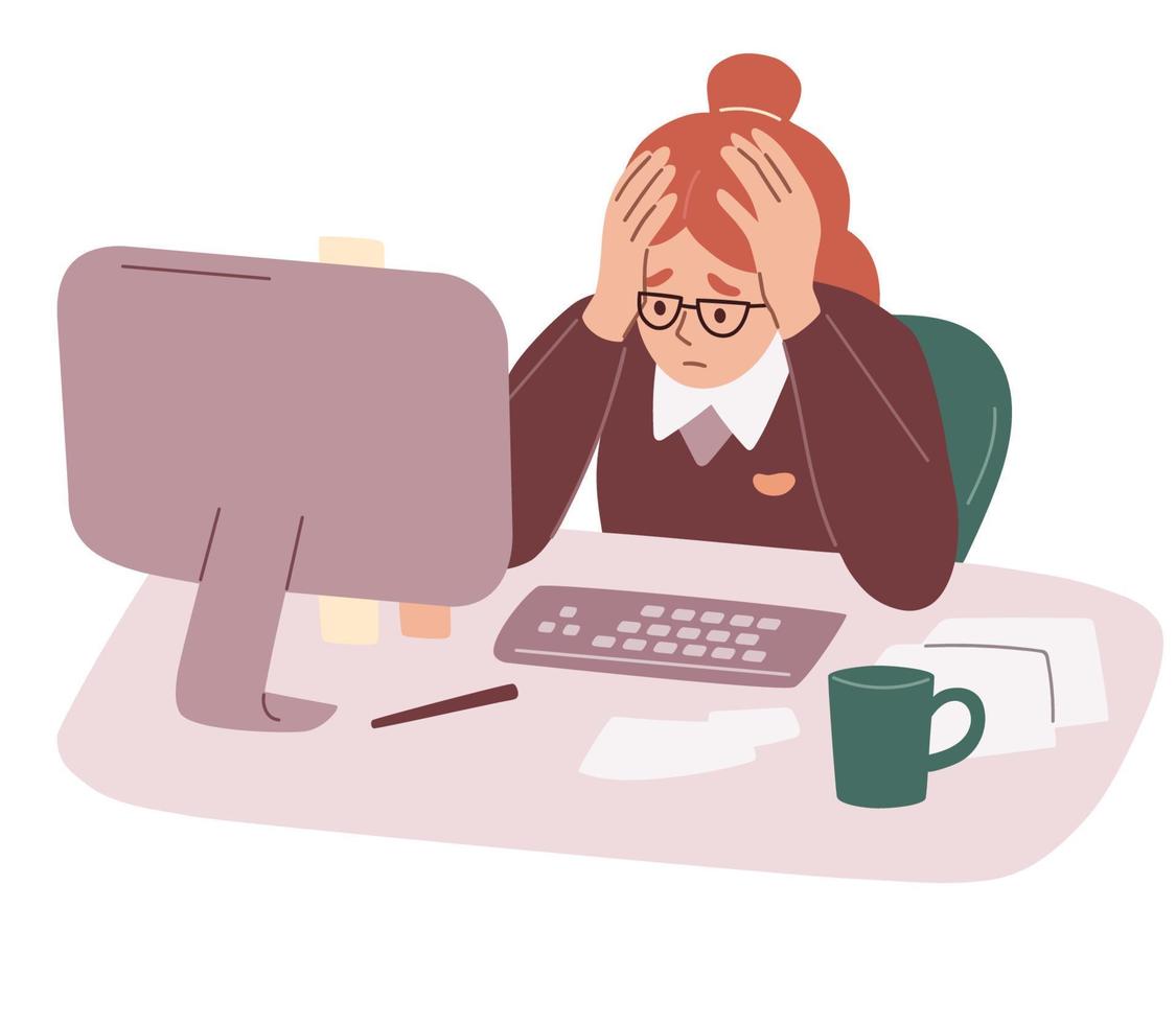 mujer estresada y cansada en el trabajo. concepto de agotamiento. Ira y ansiedad en el trabajo ...