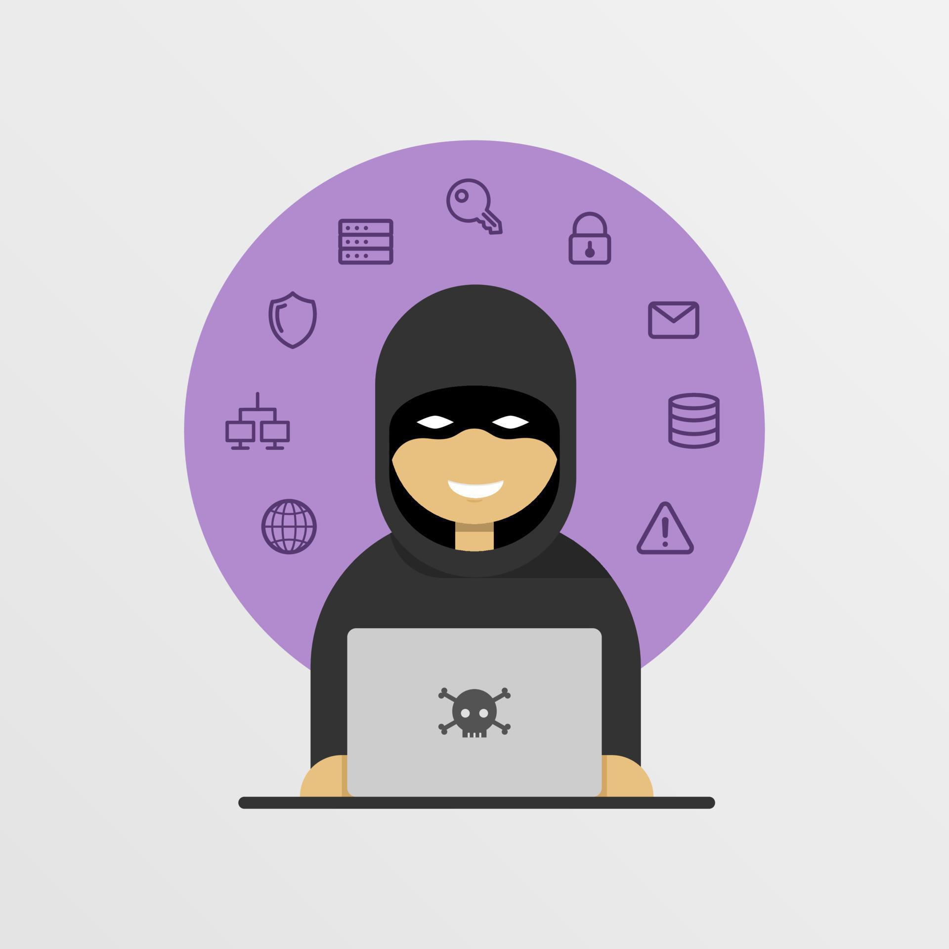 Hacker with laptop computer stealing data 11190414 Vector Art at Vecteezy