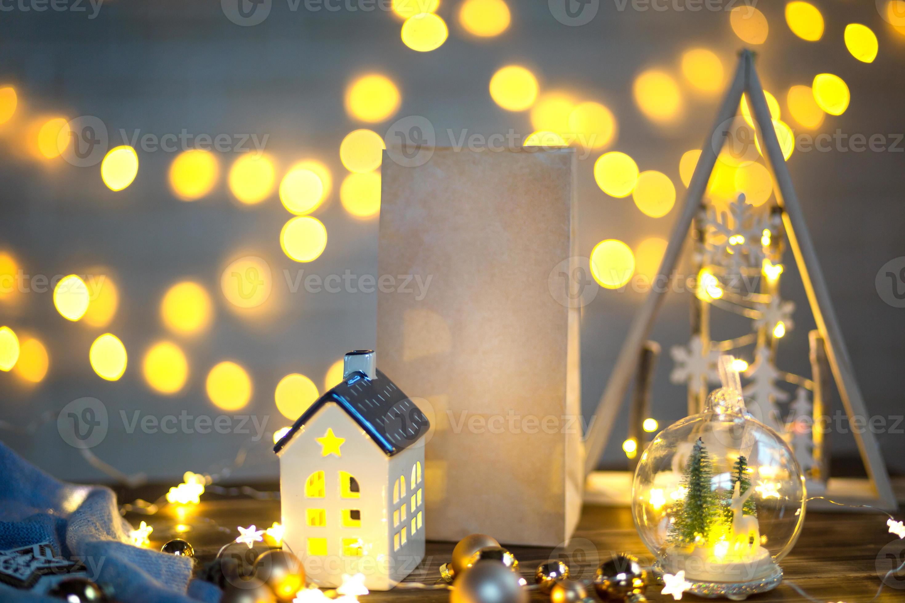 Christmas Decor Of Food Delivery Service Paper Package On The Table Ready Made Order Eco