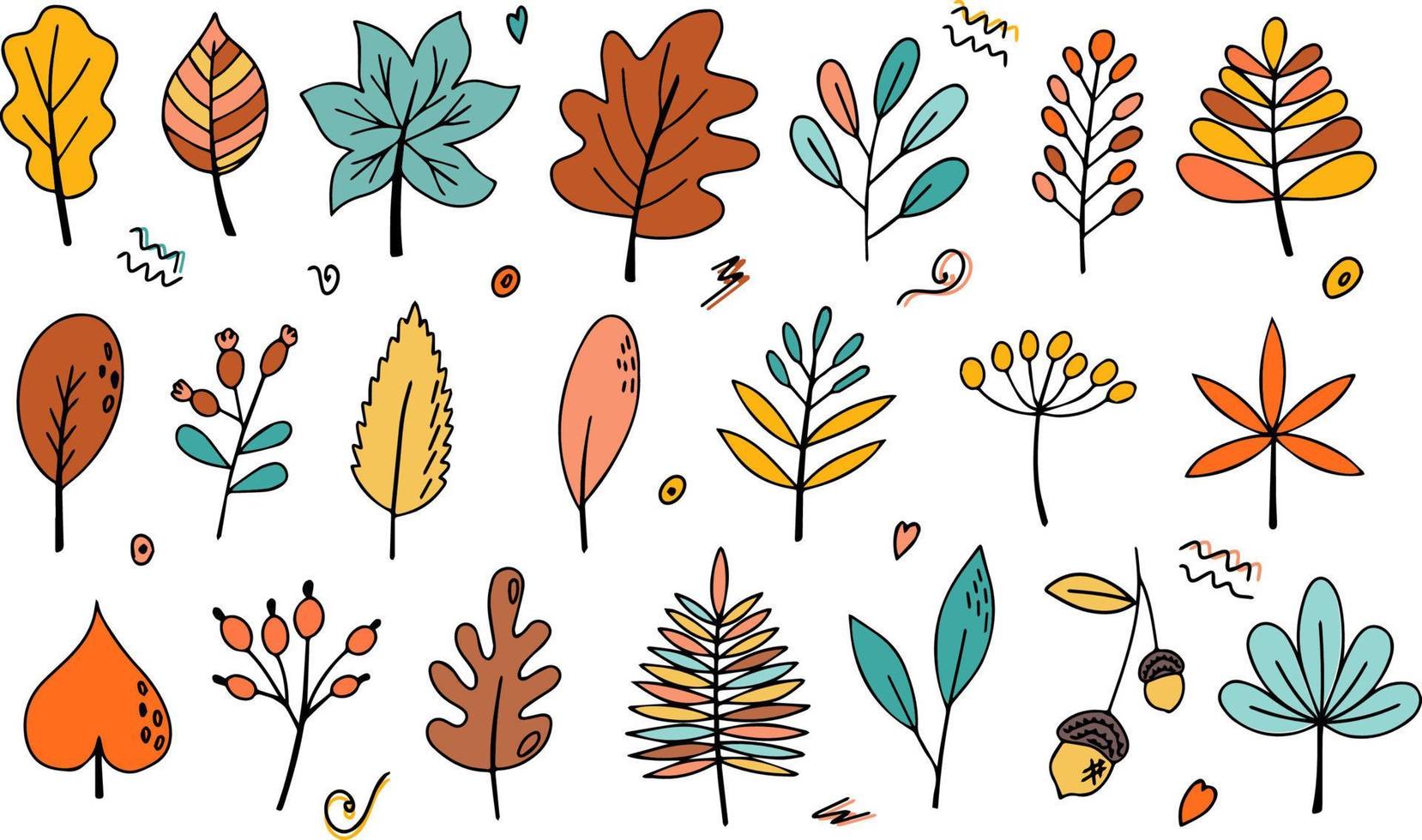 Set Of Autumn Leaves In Doodle Style Hello Autumn Isolated
