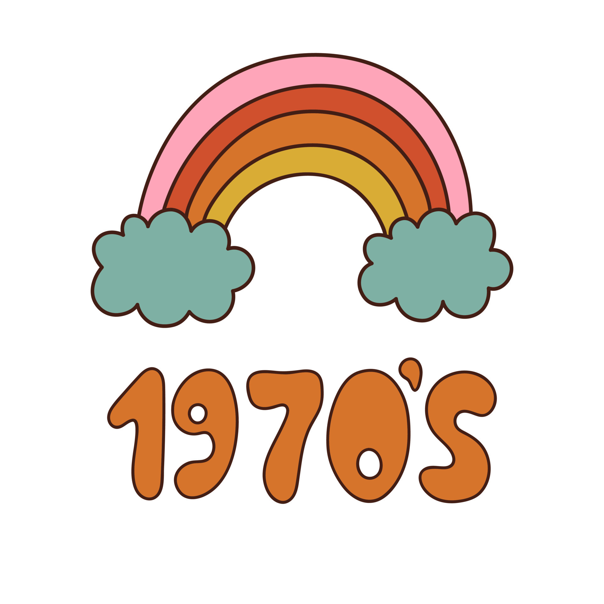 Retro print 1970 vibe. Rainbow and clouds. Vector illustration 11198061 Vector Art at Vecteezy