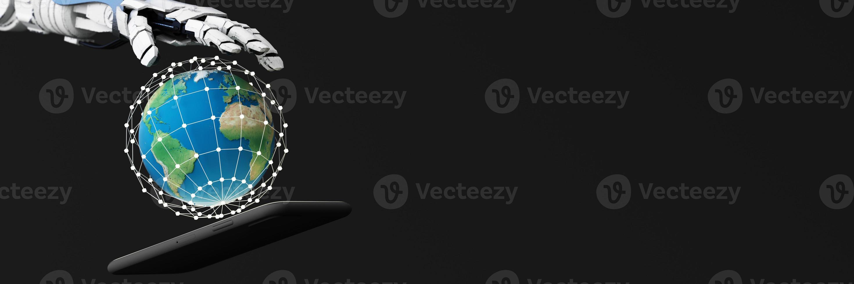 Artificial intelligence web banner. of a processor chip. The process of data processing ...