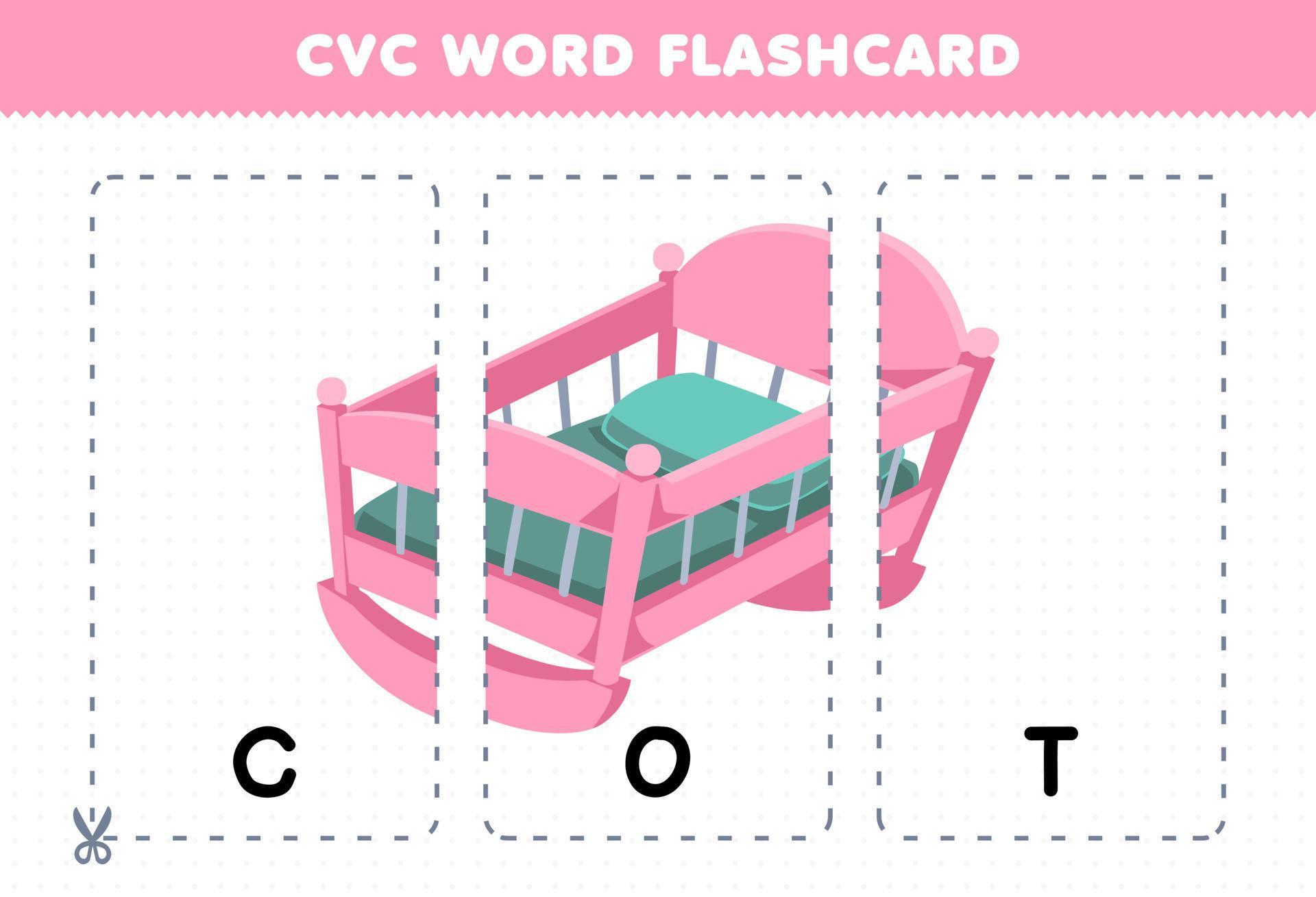Education game for children learning consonant vowel consonant word with cute cartoon COT ...