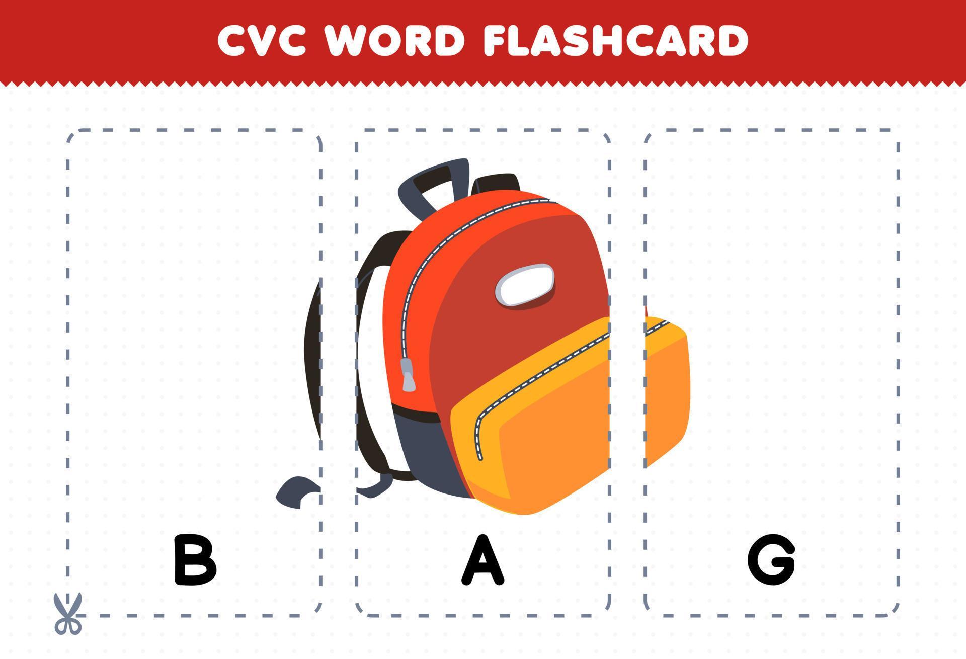 Education game for children learning consonant vowel consonant word with cute cartoon BAG ...