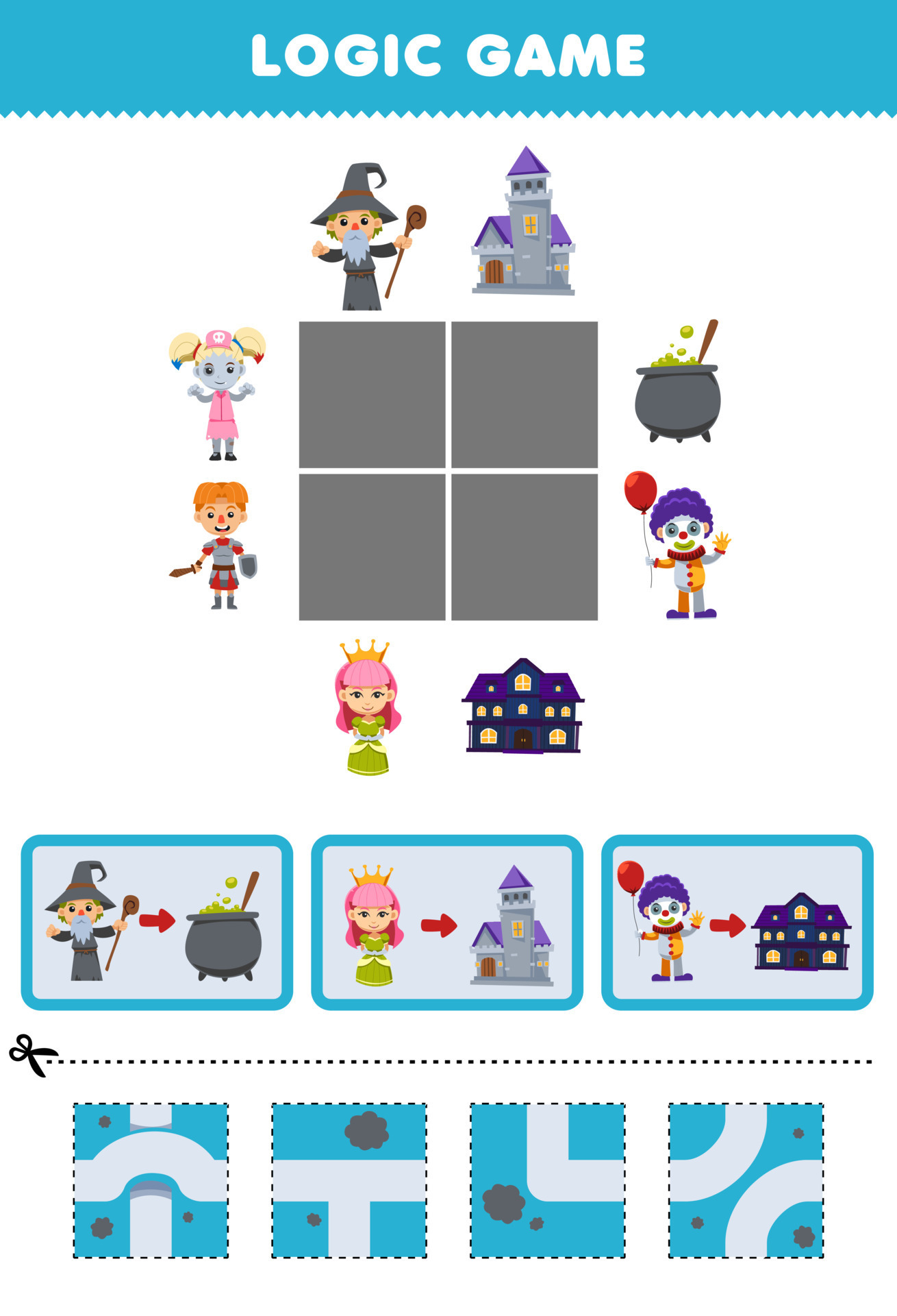 Education game for children logic puzzle build the road for wizard ...