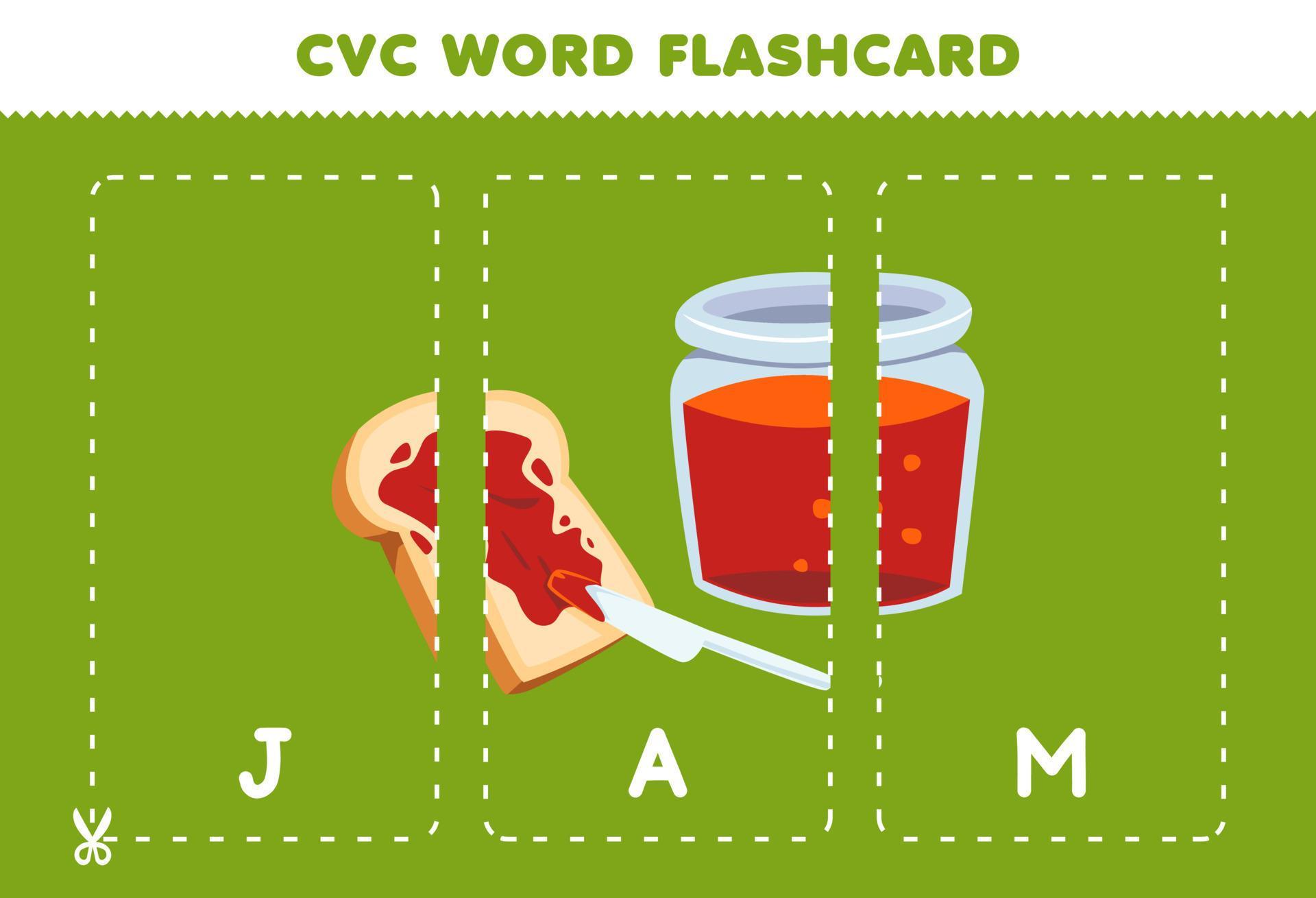 Education game for children learning consonant vowel consonant word with cute cartoon JAM ...