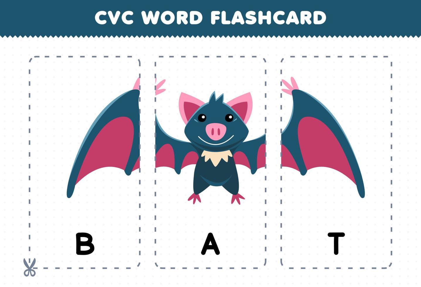 Education game for children learning consonant vowel consonant word with cute cartoon BAT ...