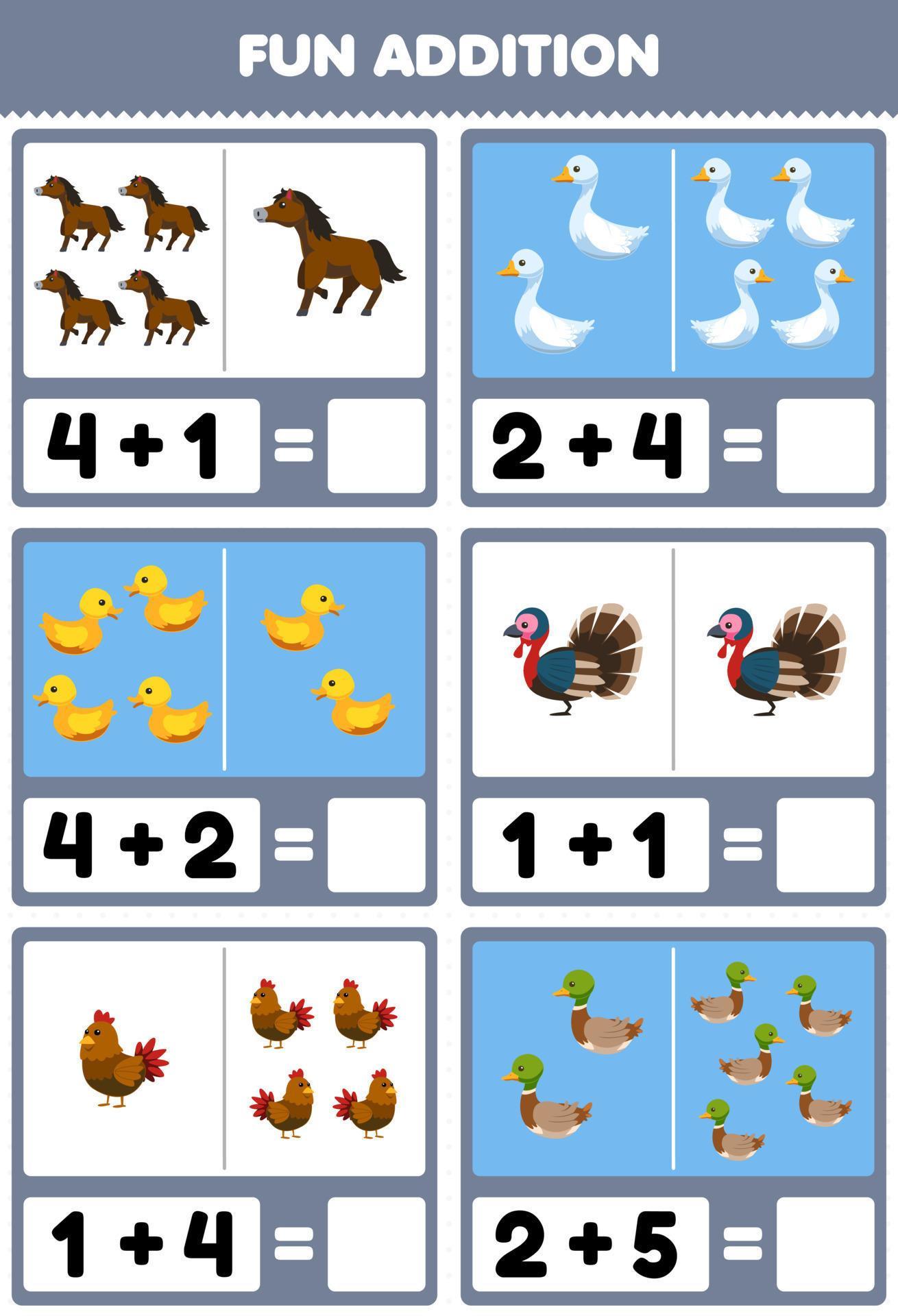 Education game for children fun addition by counting and sum of cute ...