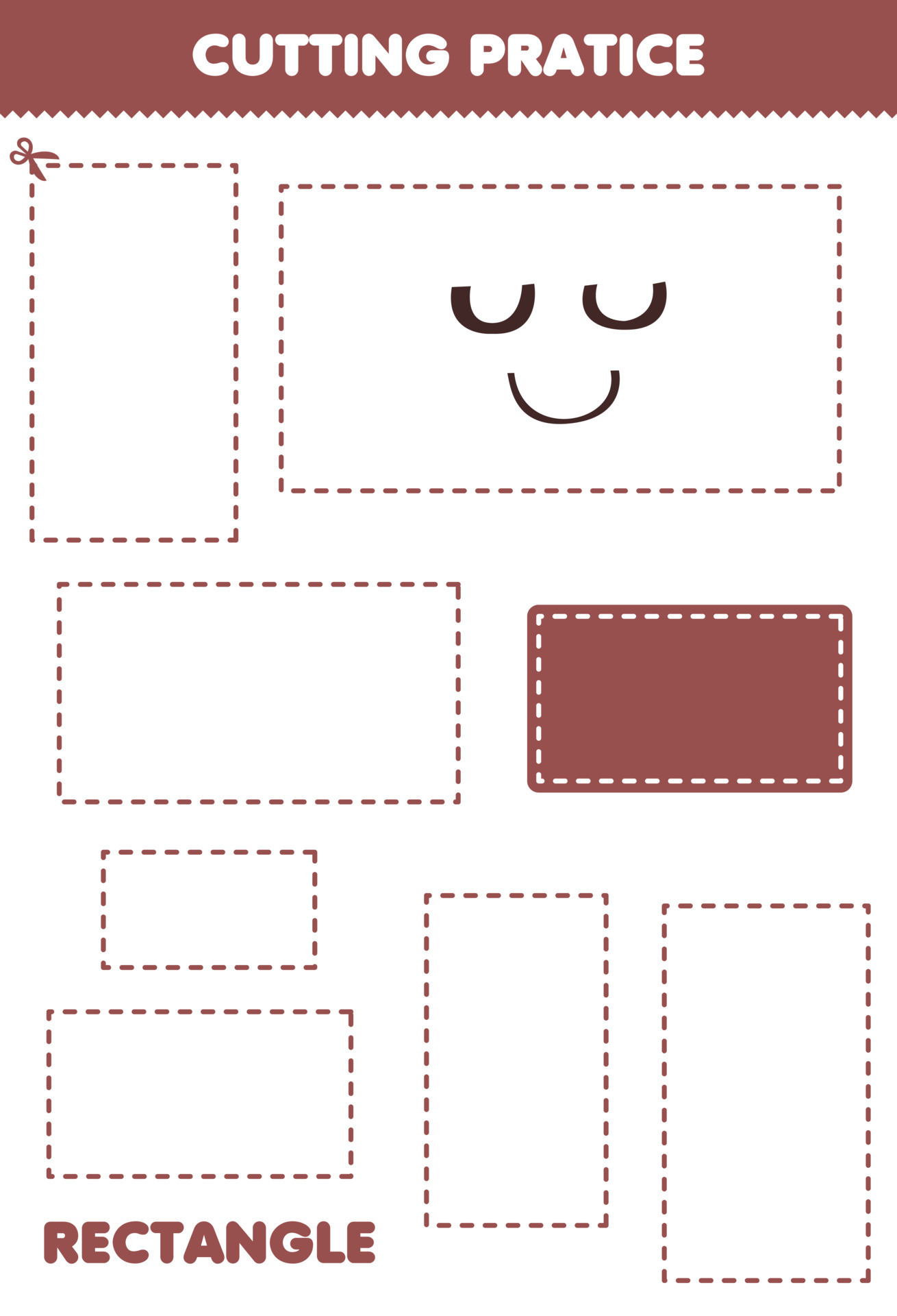 Education game for children cutting practice with geometric shape rectangle printable worksheet ...