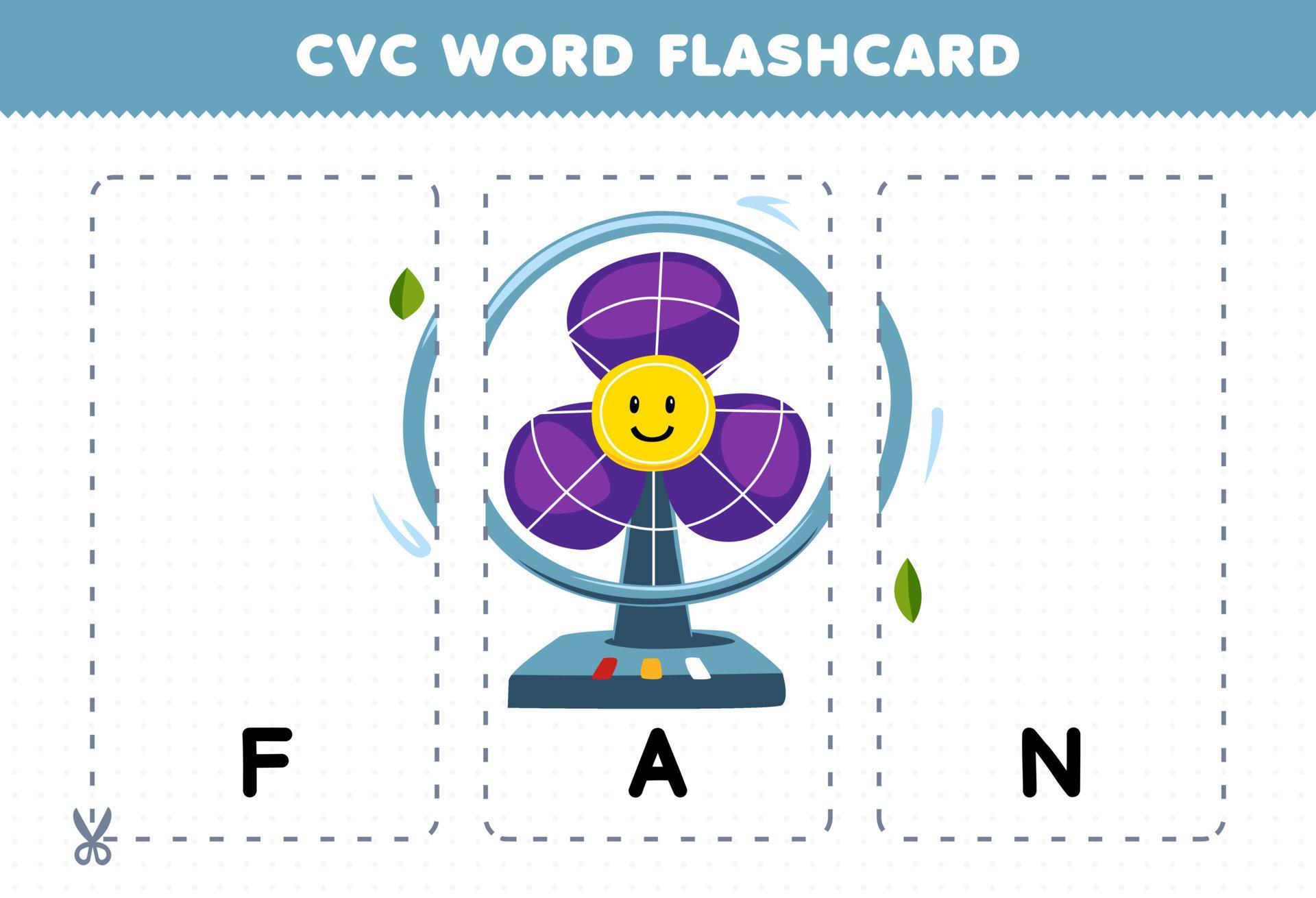 Education game for children learning consonant vowel consonant word with cute cartoon FAN ...