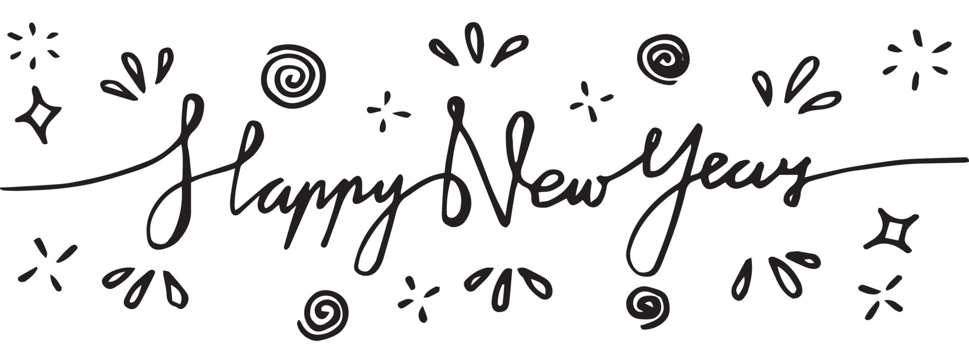 Happy New Year Text Handwritten Script Template Design Celebration