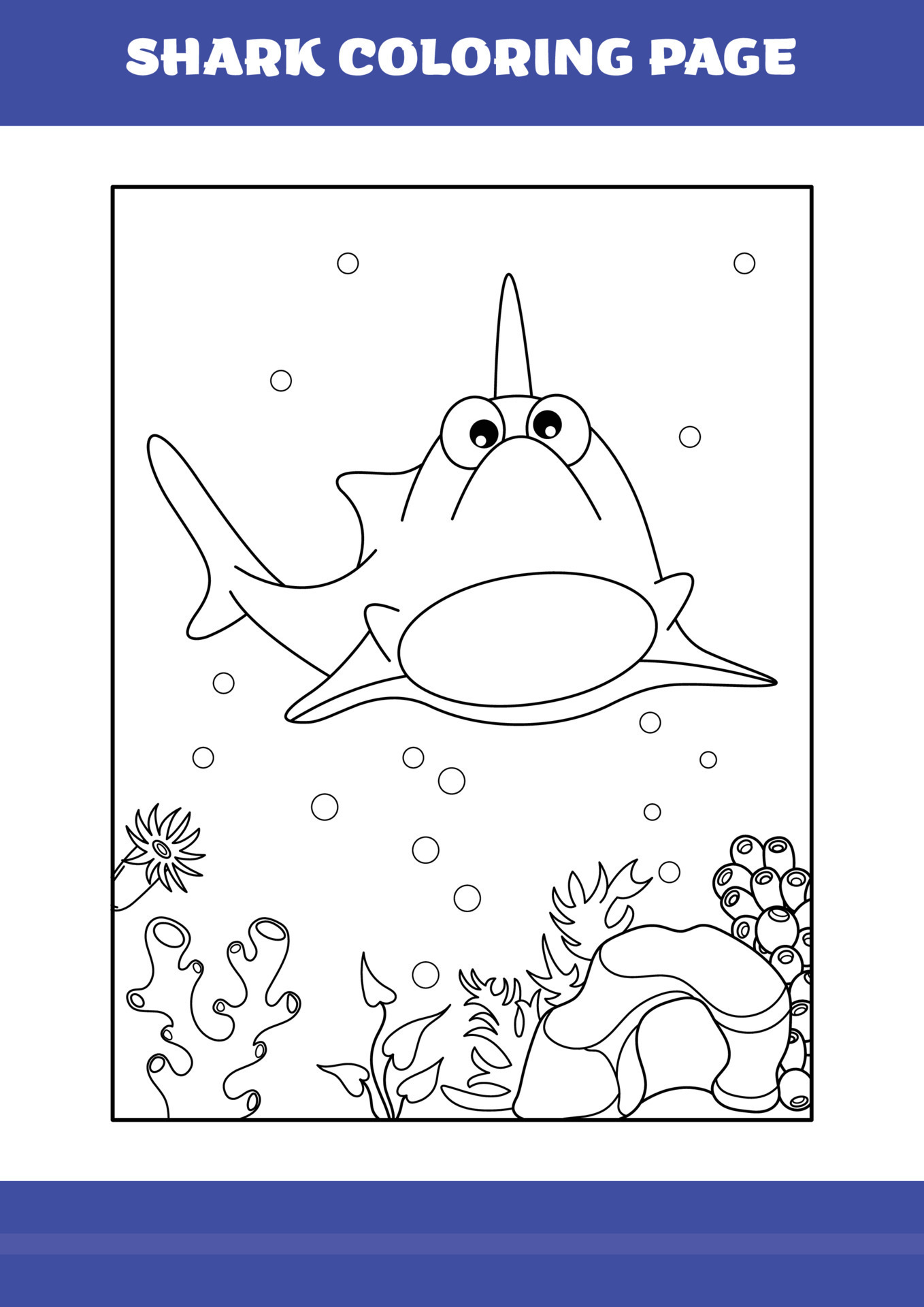 Shark Coloring Page for kids. Shark coloring book for relax and ...