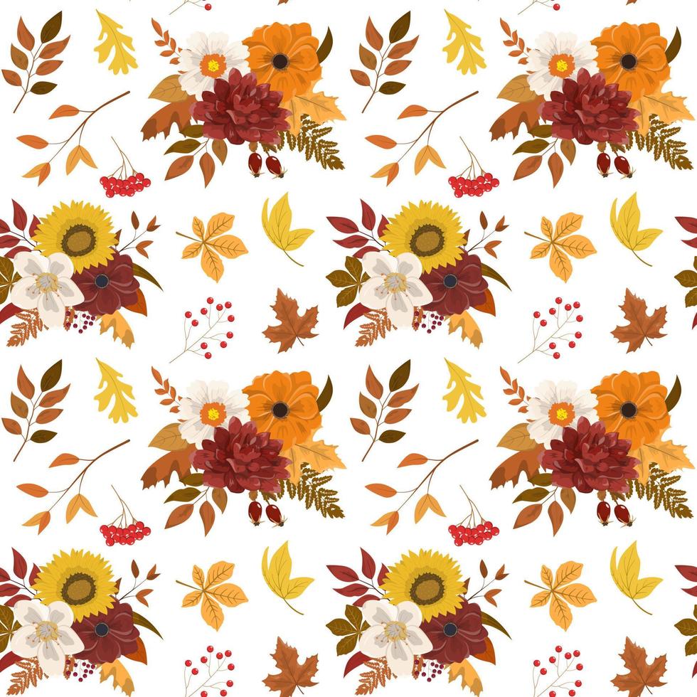 Autumn colors floral arrangements seamless pattern with burgundy ...