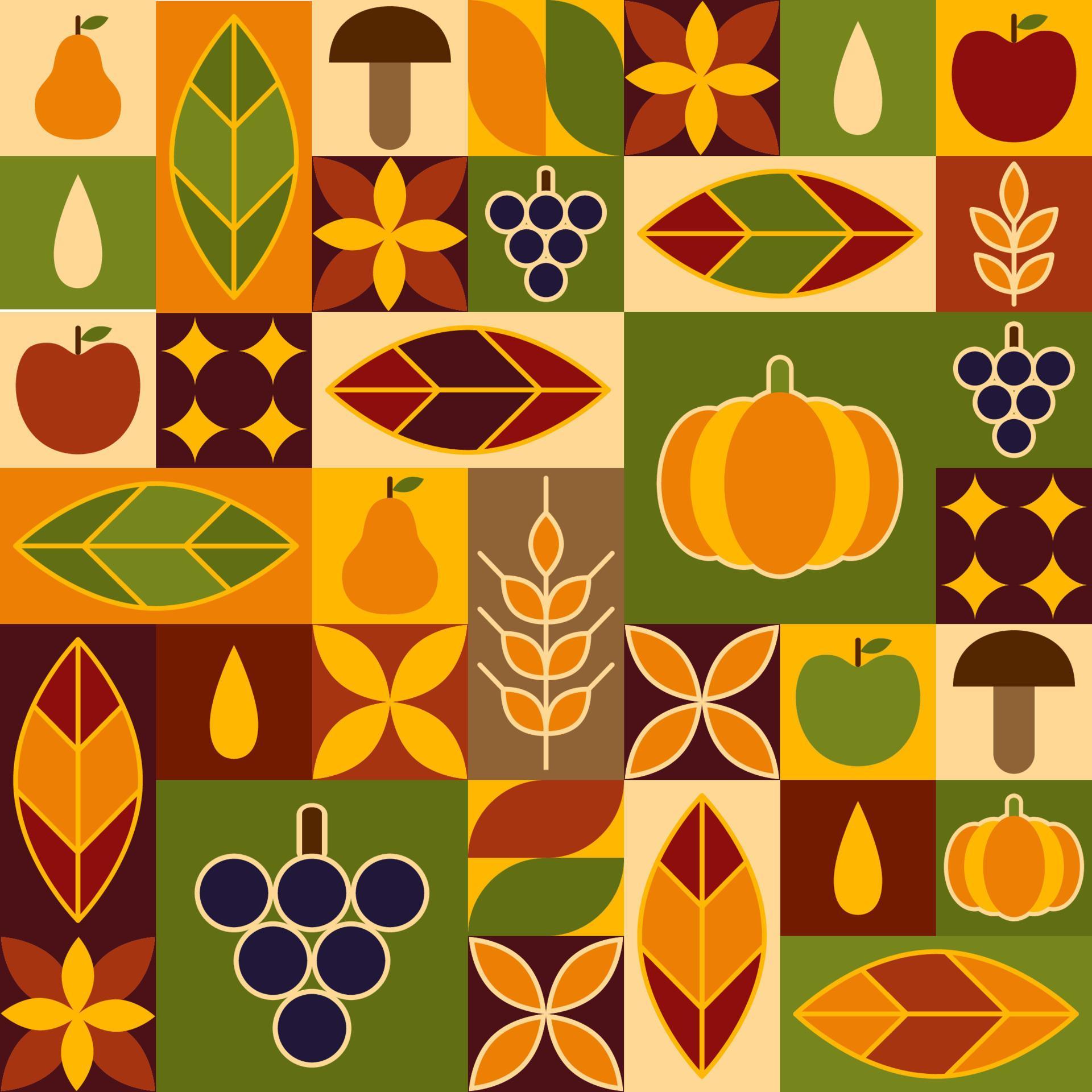 Autumn pattern in bauhaus geometric style. Natural elements in simple ...