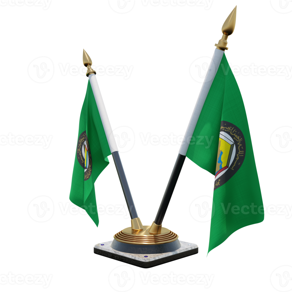 Gulf Cooperation Council 3d Illustration Double V Desk Flag Stand