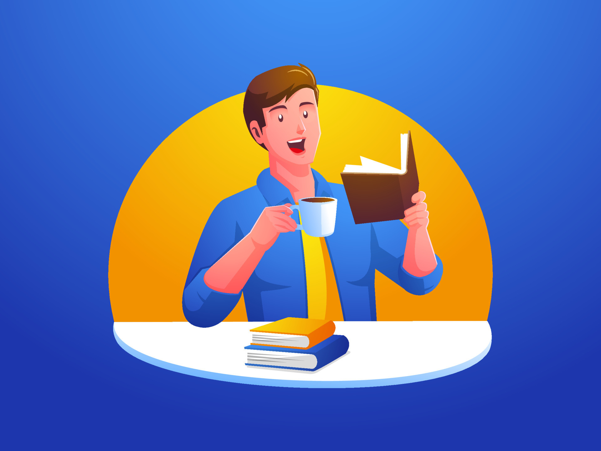 A Man Sitting Reading A Book Drinking Coffee 11229940 Vector Art At