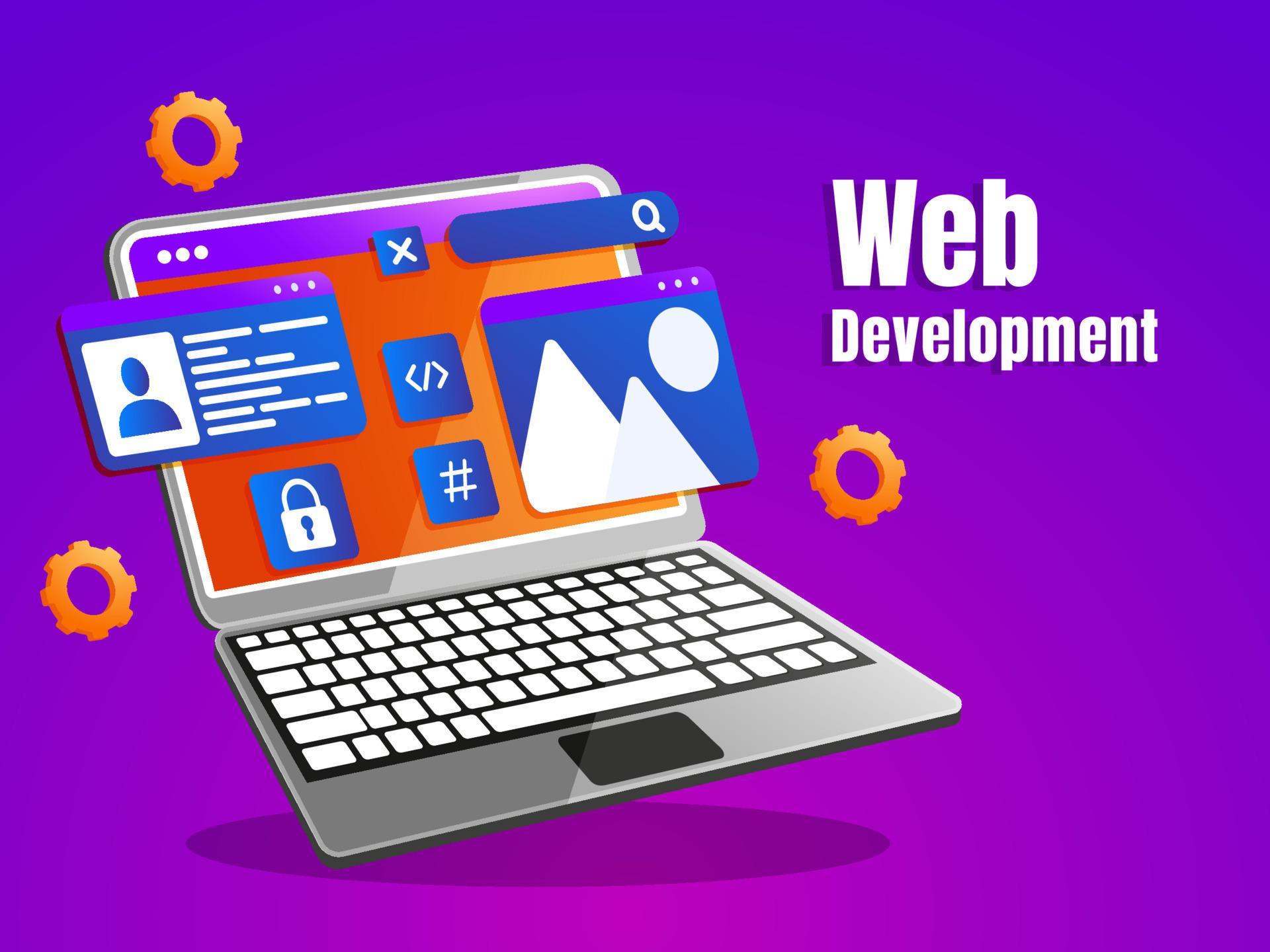 Web development concept with laptop symbol 11229967 Vector Art at Vecteezy